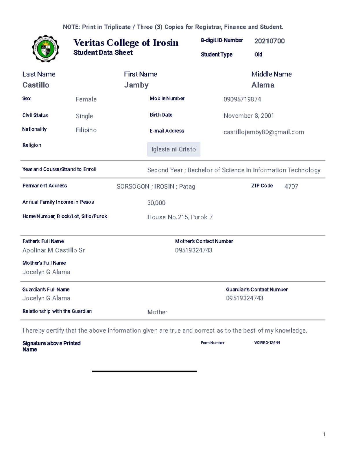 5349987779439708882 - Hard - NOTE: Print in Triplicate / Three (3 ...