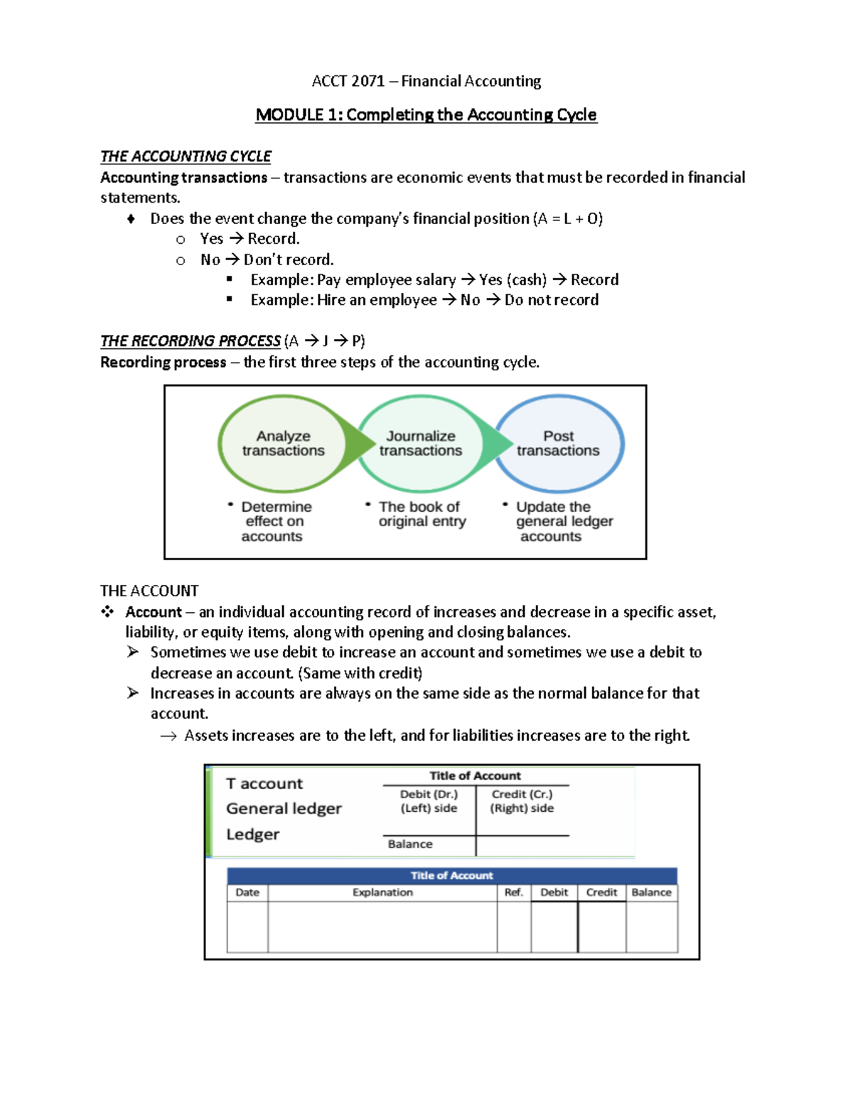 Acct 2071 - Module 1 copy - MODULE 1: Completing the Accounting Cycle ...