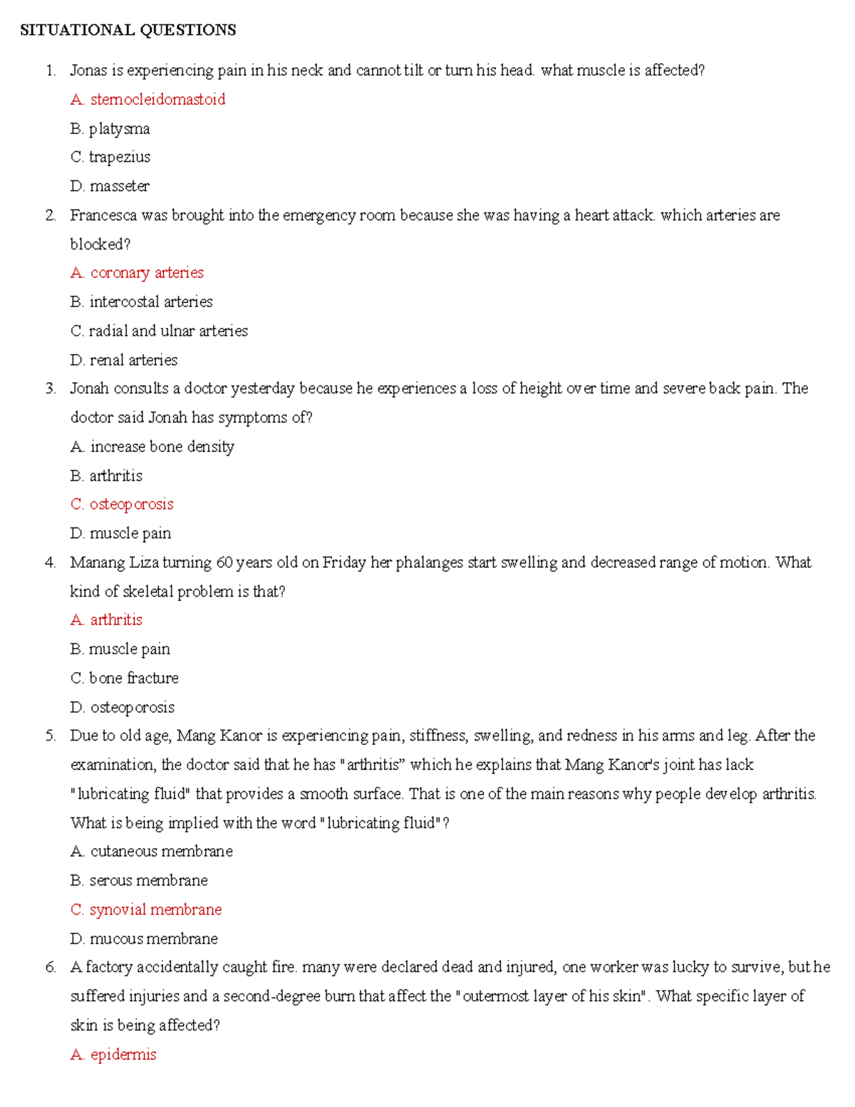 Situational- Questions - SITUATIONAL QUESTIONS Jonas is experiencing ...