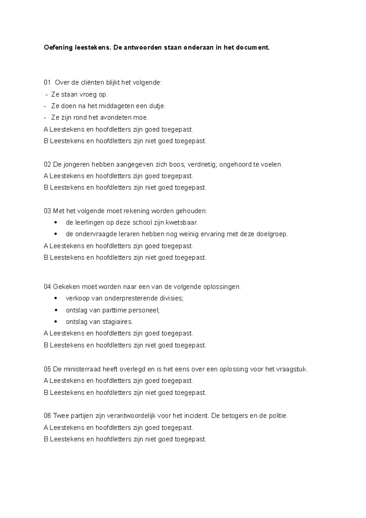 E - Interpunctie - Oefening 03 MET Antwoorden - Oefening leestekens. De ...