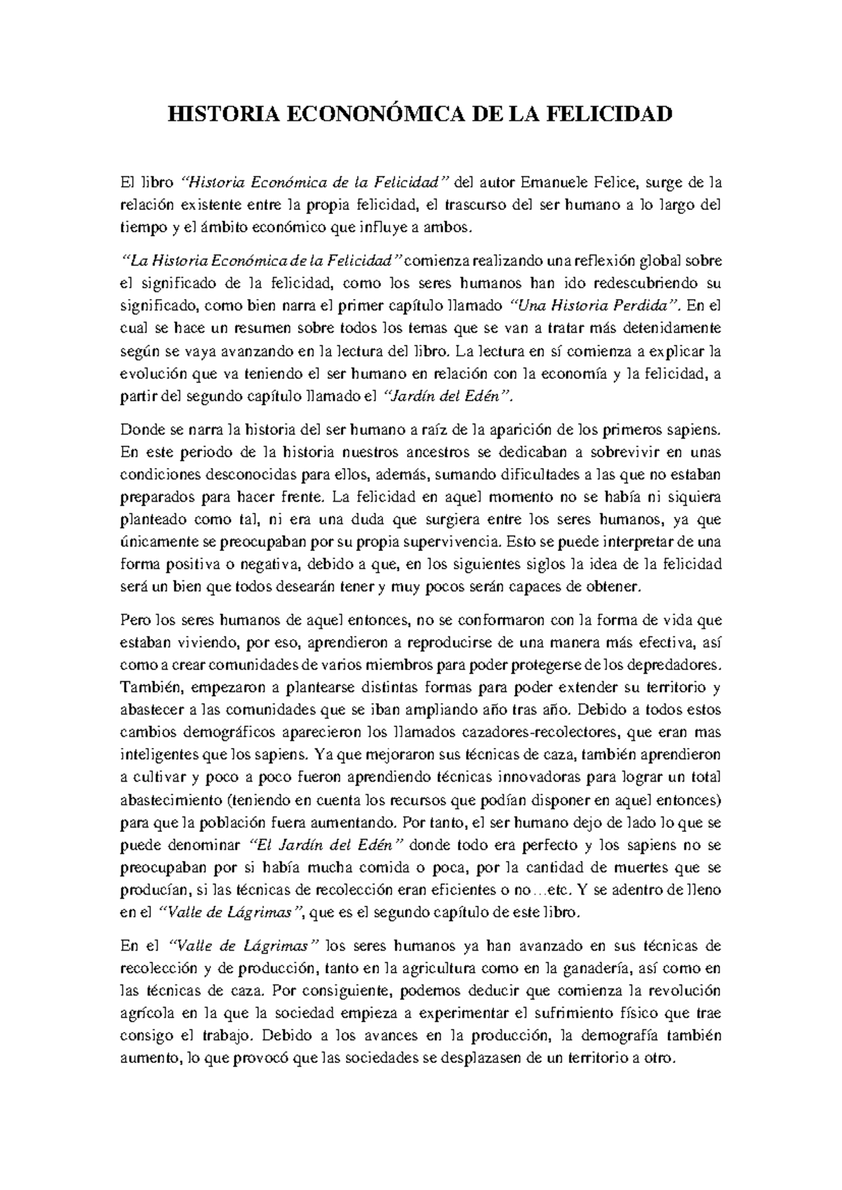 Lectura - Historia Economica DE LA Felicidad - HISTORIA ECONONÓMICA DE ...