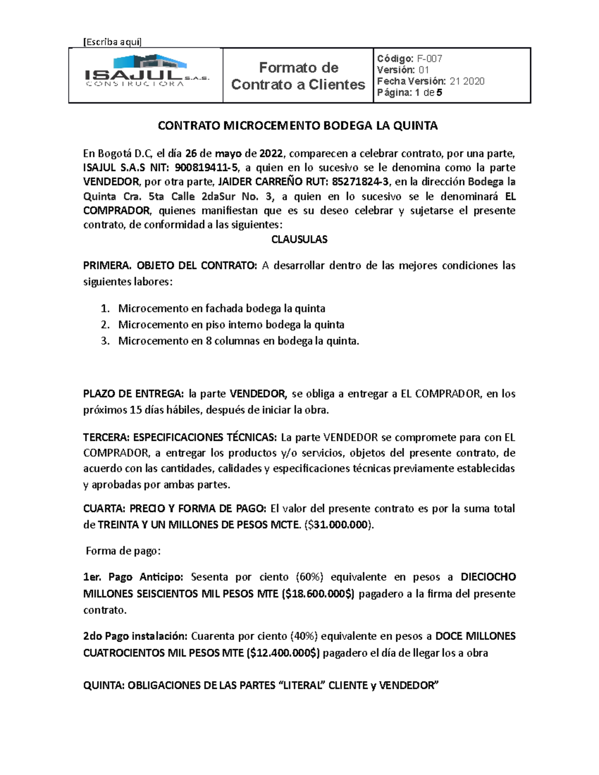 Contrato micro - debe tener una excelente estabilidad financiera, algo ...