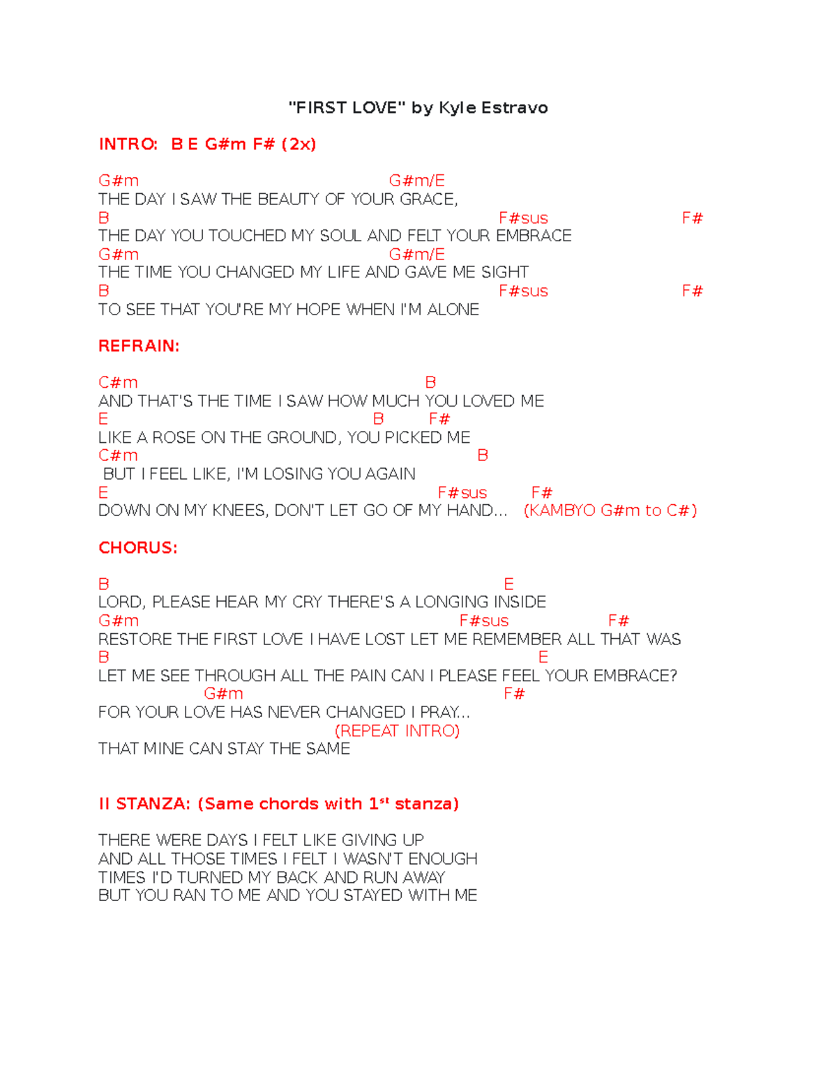 First-LOVE- Chords - for studies - "FIRST LOVE" by Kyle Estravo INTRO ...