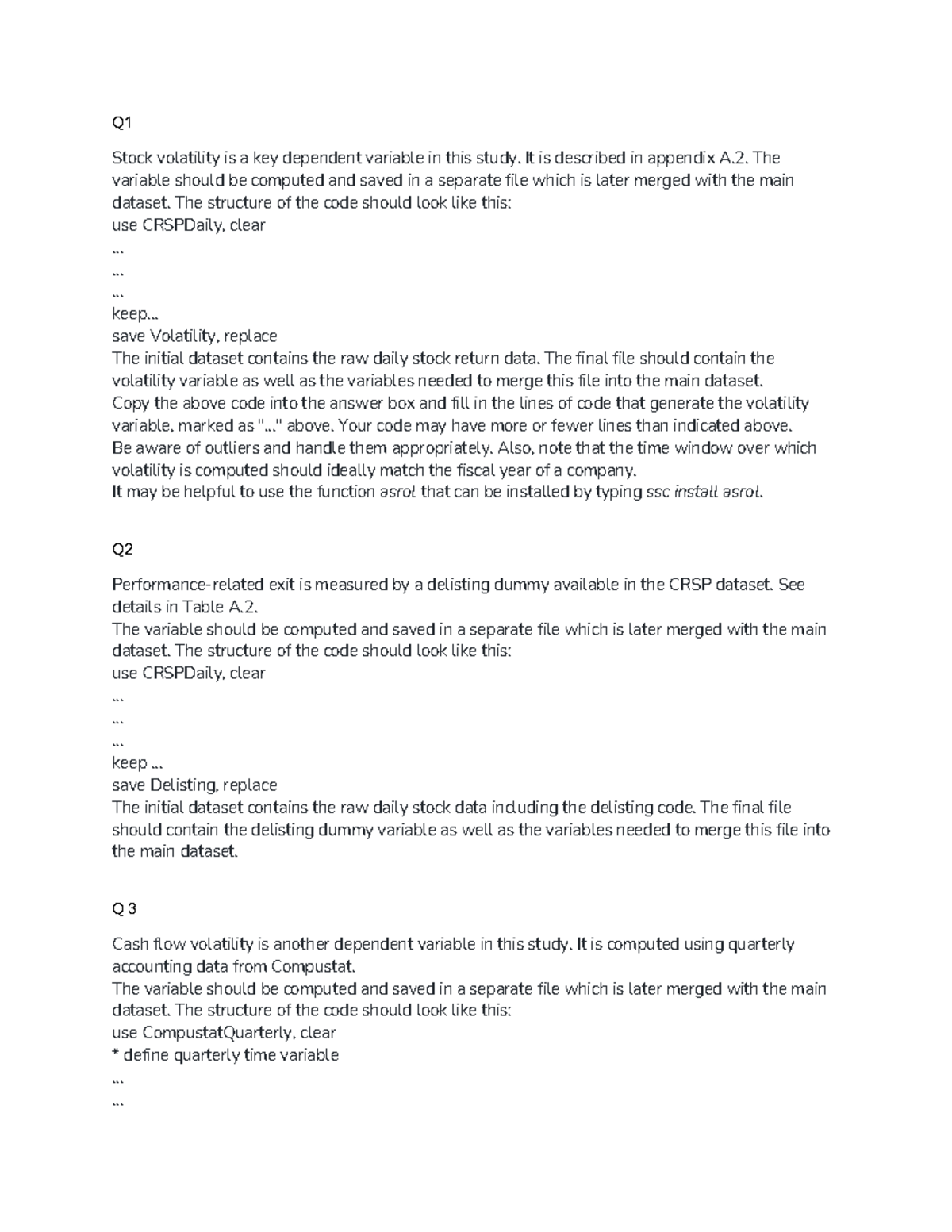 Task 2 The Shortened Versions Of The Tasks For The Main Assignment All Brought To Q 1 Stock 