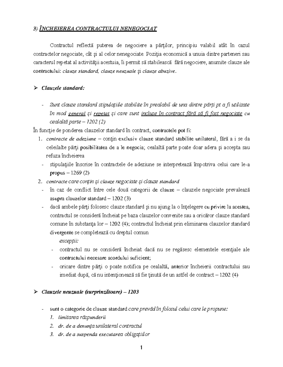 Seminar Drept civil Obligatii - Incheierea contractului nenegociat - 1 ...