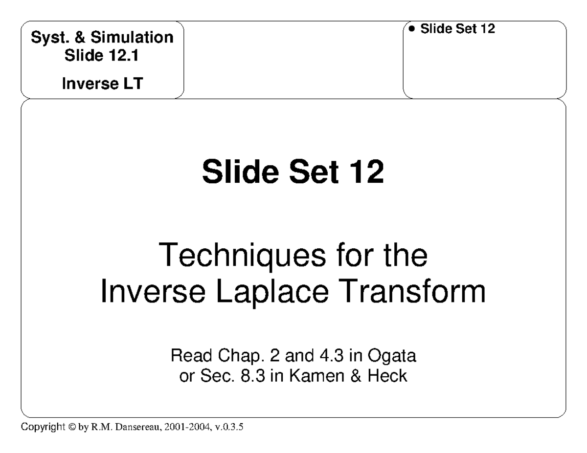 SYSC3600 F12 Slides 12 - Syst. & Simulation Slide 12. Inverse LT Slide Set 12 Slide Set 12 - Studocu