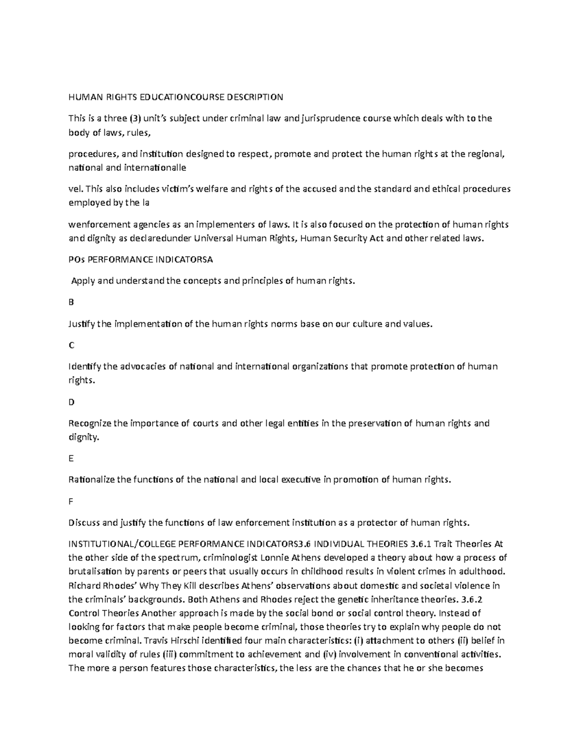 Human Rights Education 2 - HUMAN RIGHTS EDUCATIONCOURSE DESCRIPTION ...