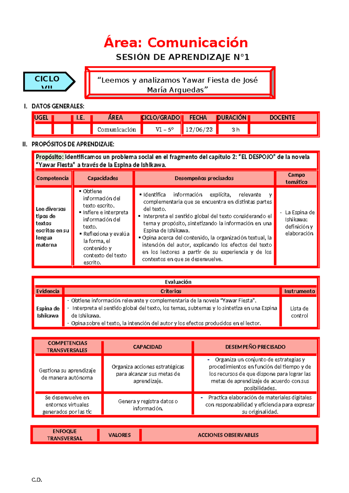 4°y5º Sesión DE Aprendizaje Sesión 1 WWW - SESIÓN DE APRENDIZAJE N° I. DATOS GENERALES: UGEL I ...