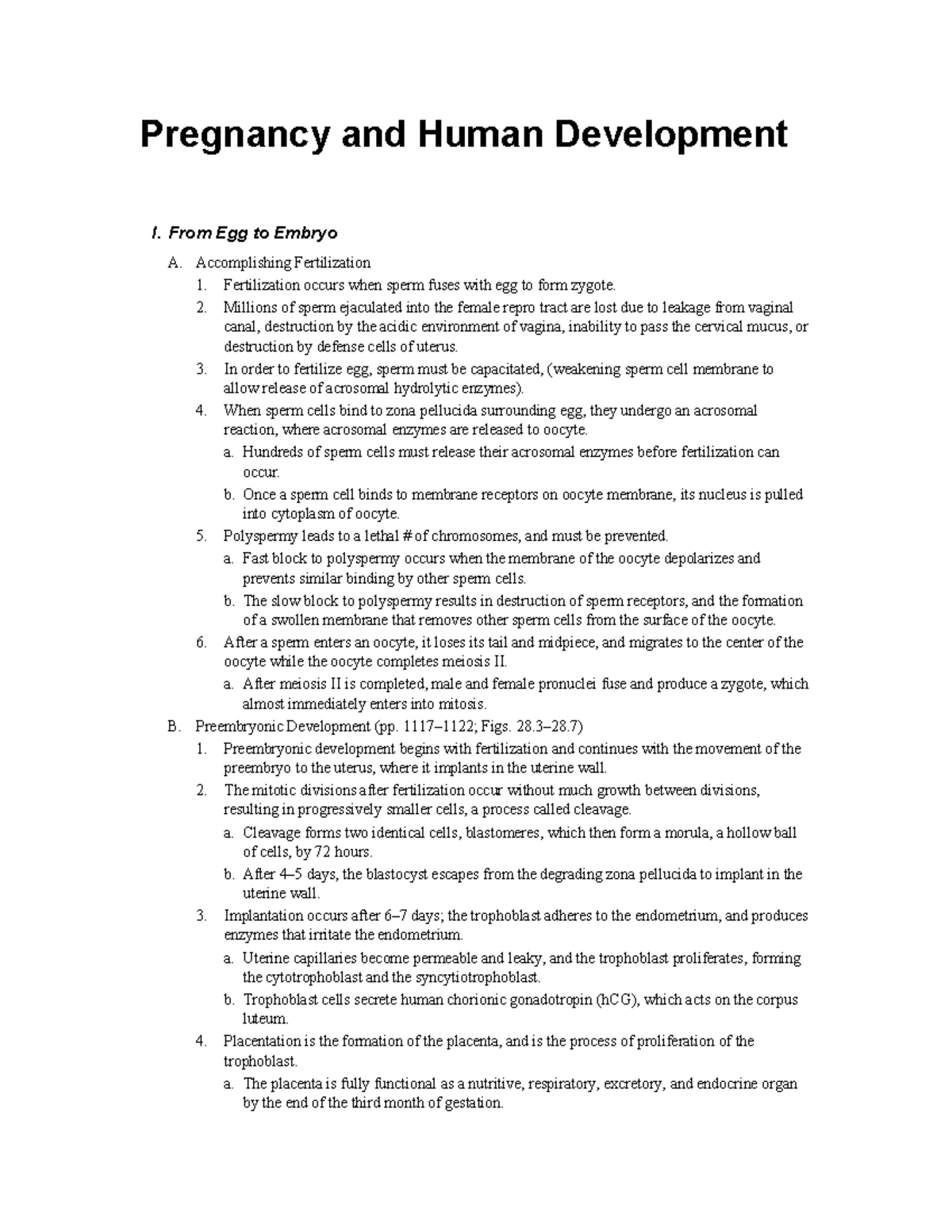 Chapter 28 - Lab notes - Pregnancy and Human Development I. From Egg to ...