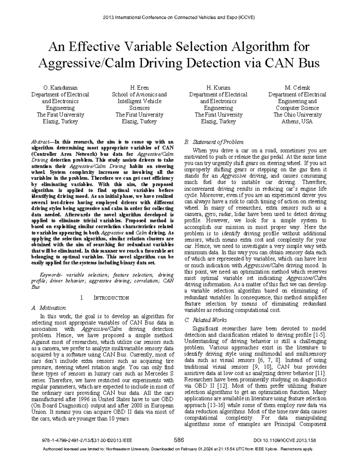 An Effective Variable Selection Algorithm For Aggressive Calm Driving