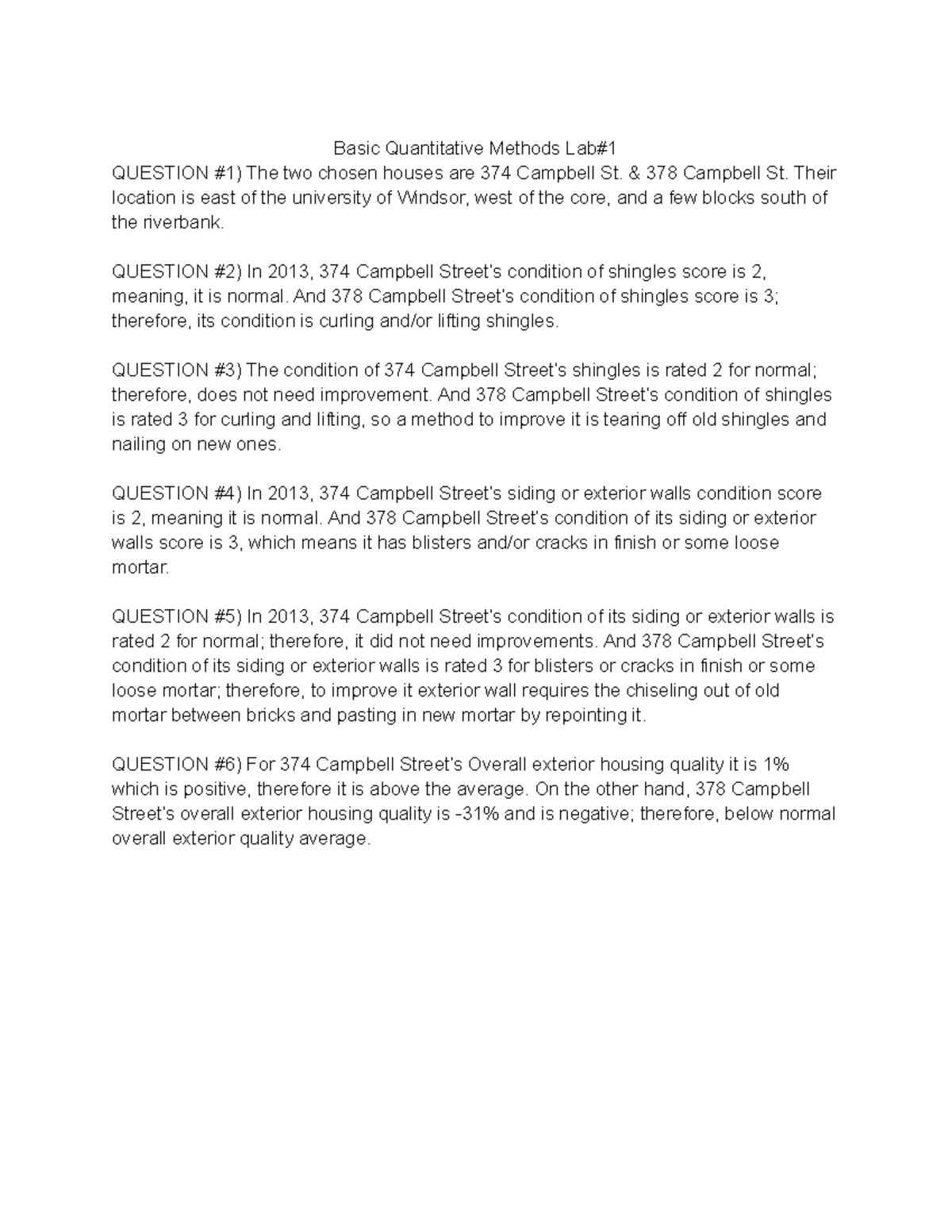 Basic Quantitative Methods - Lab 1 - Basic Quantitative Methods Lab# QUESTION #1) The two chosen ...