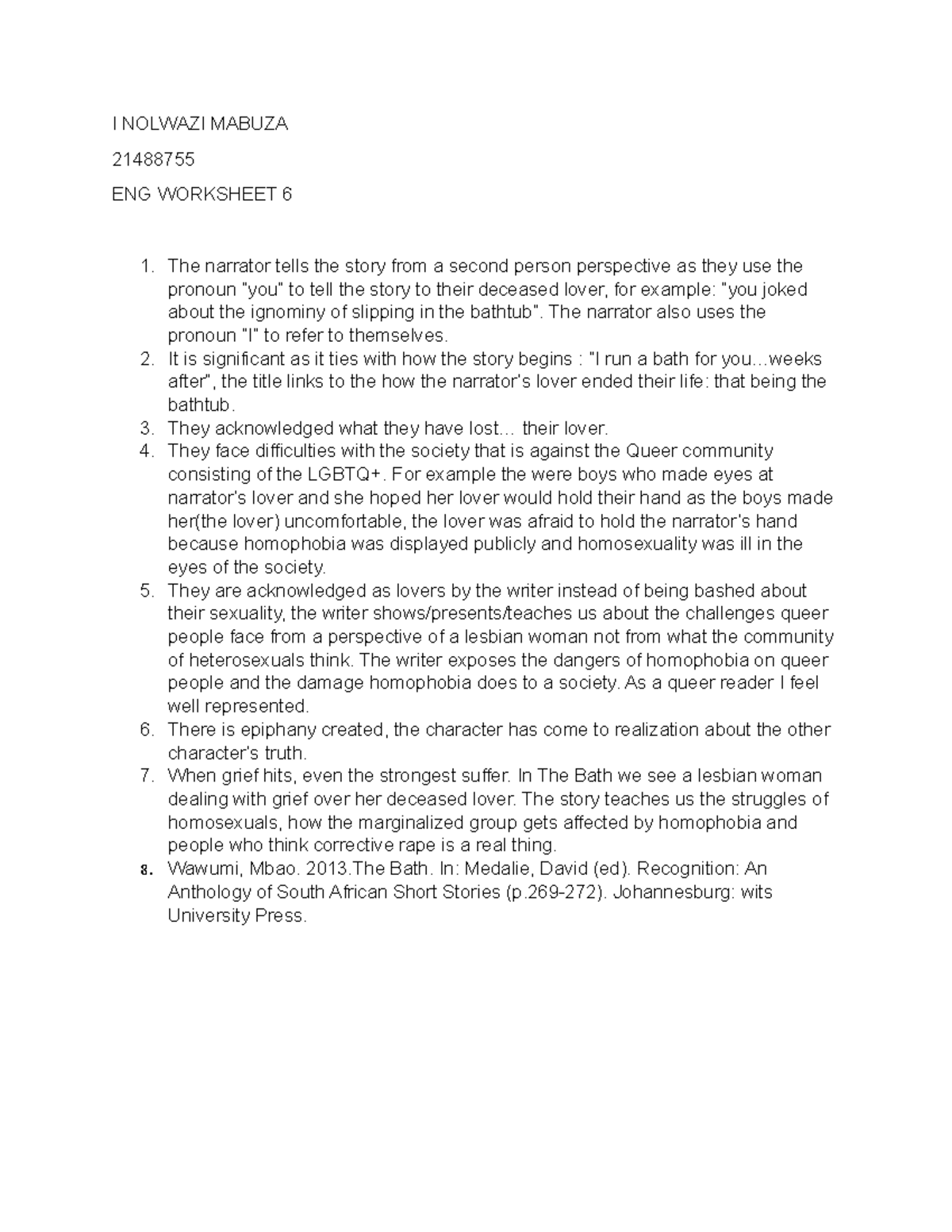 Eng 120 Wrkst 6 Short Story Worksheets I NOLWAZI MABUZA 21488755