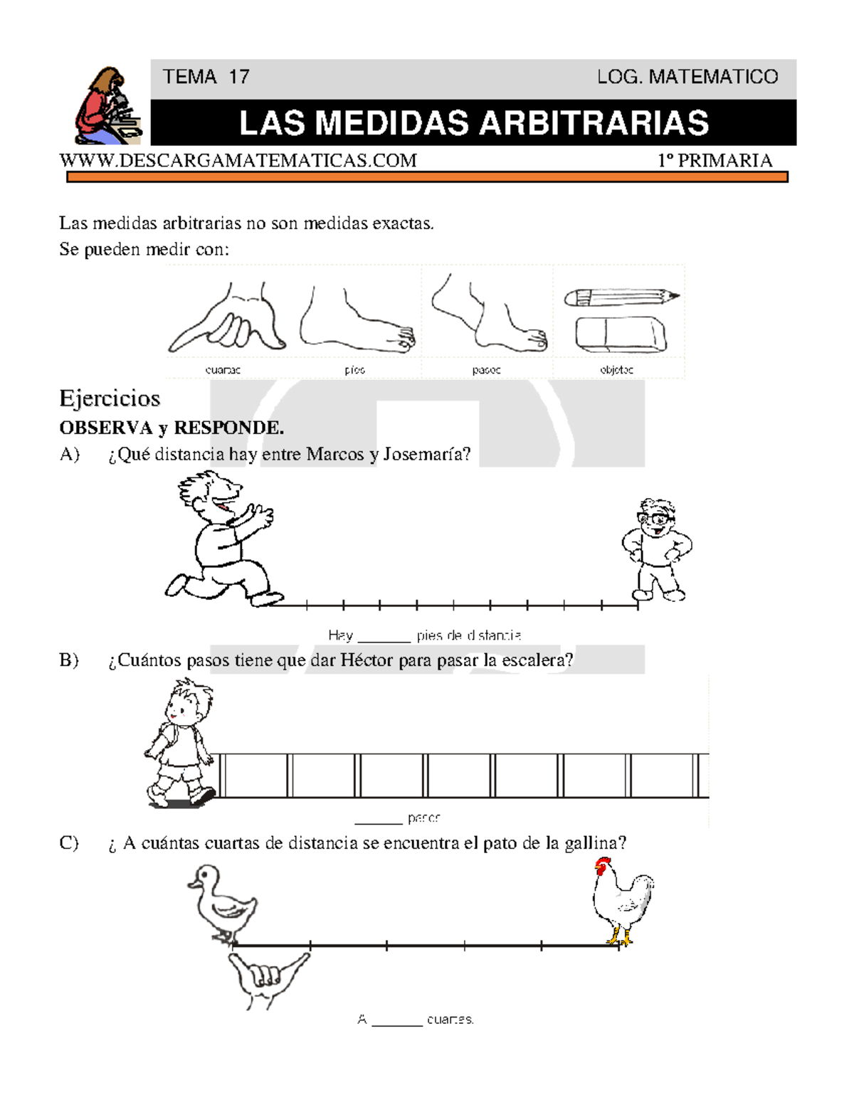 Medidas - WWW.DESCARGAMATEMATICAS 1º PRIMARIA Las medidas arbitrarias ...