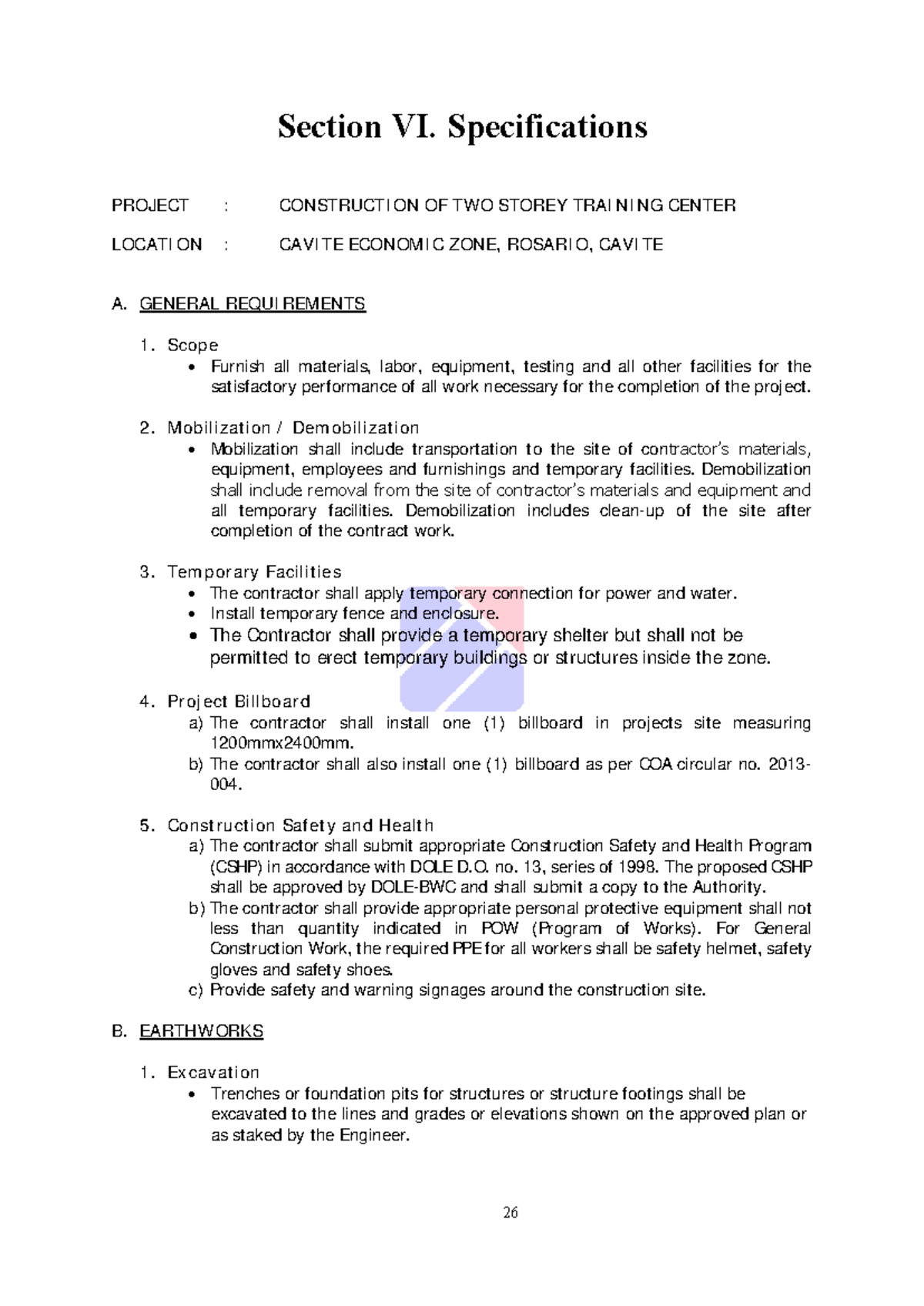 Bid docs construction of 2-storey training center - Section VI ...
