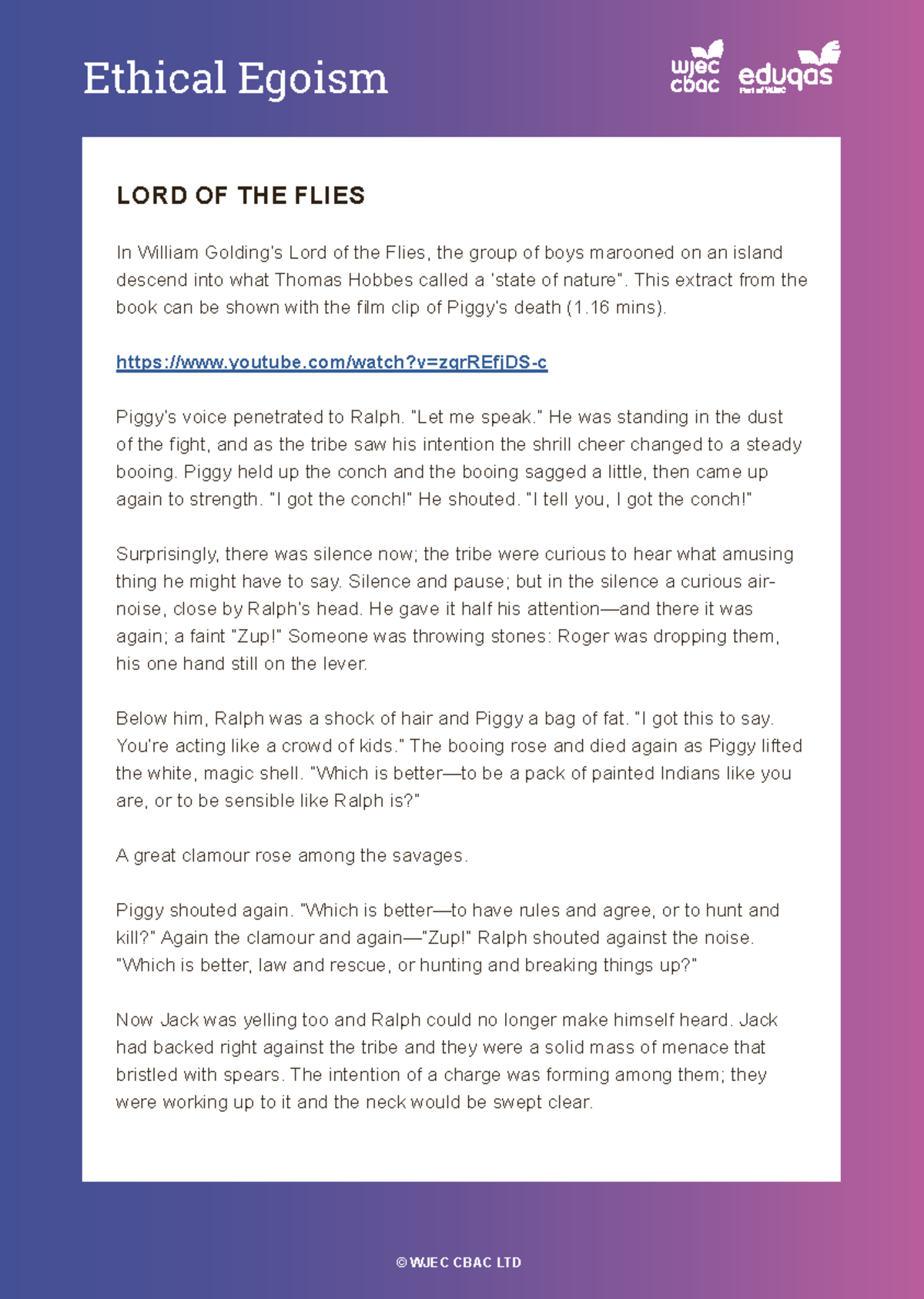 1a Lord of the flies extract - LORD OF THE FLIES In William Golding’s ...
