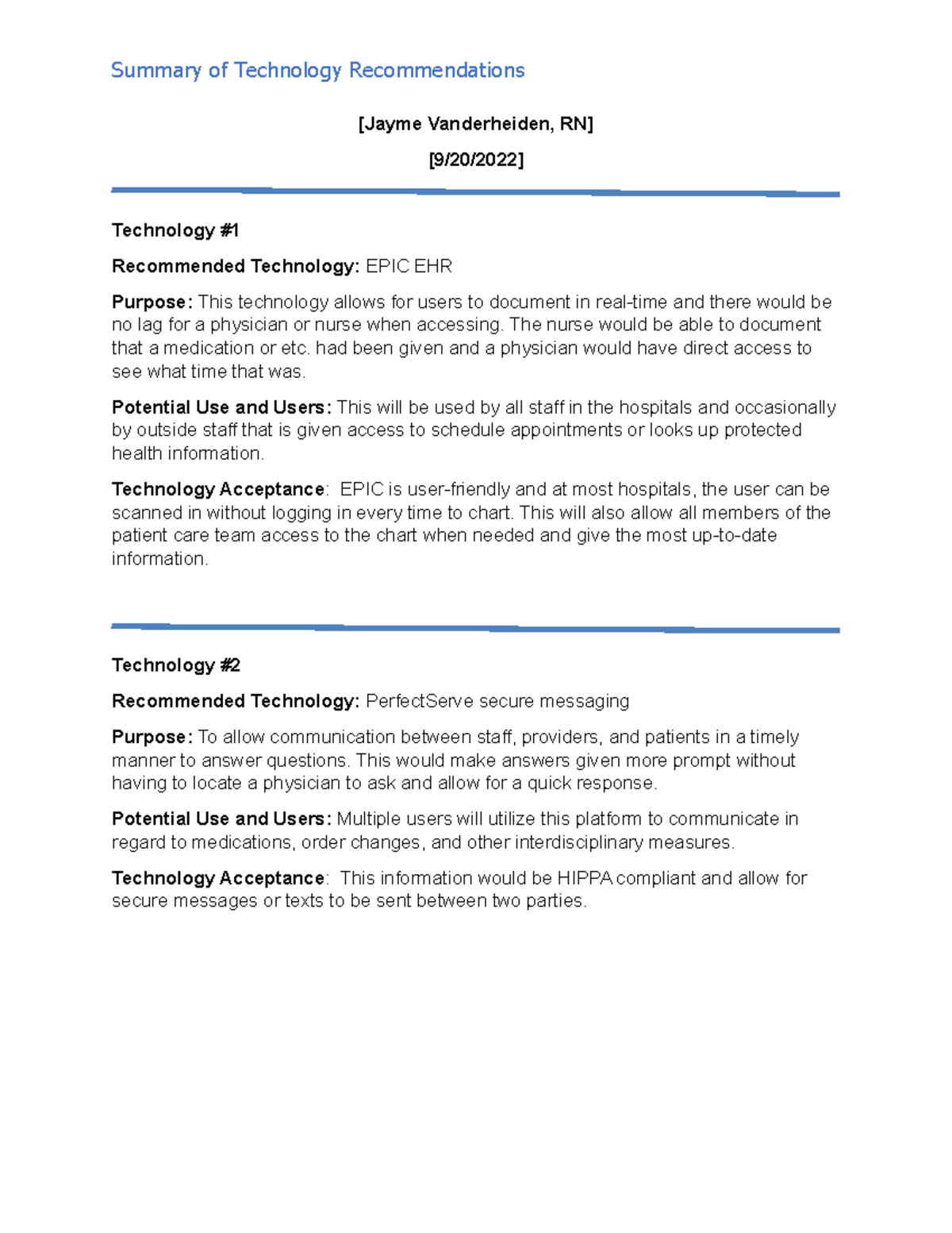 Technology Summary - Summary of Technology Recommendations [Jayme ...