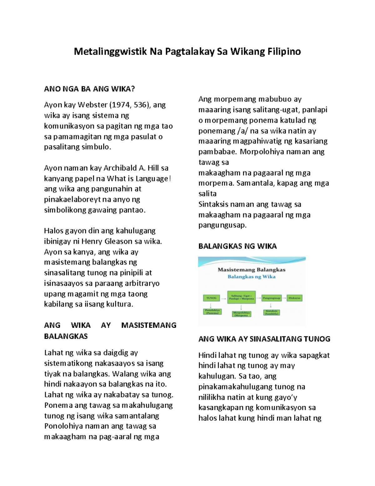 Komfil - reviewer - Metalinggwistik Na Pagtalakay Sa Wikang Filipino ...