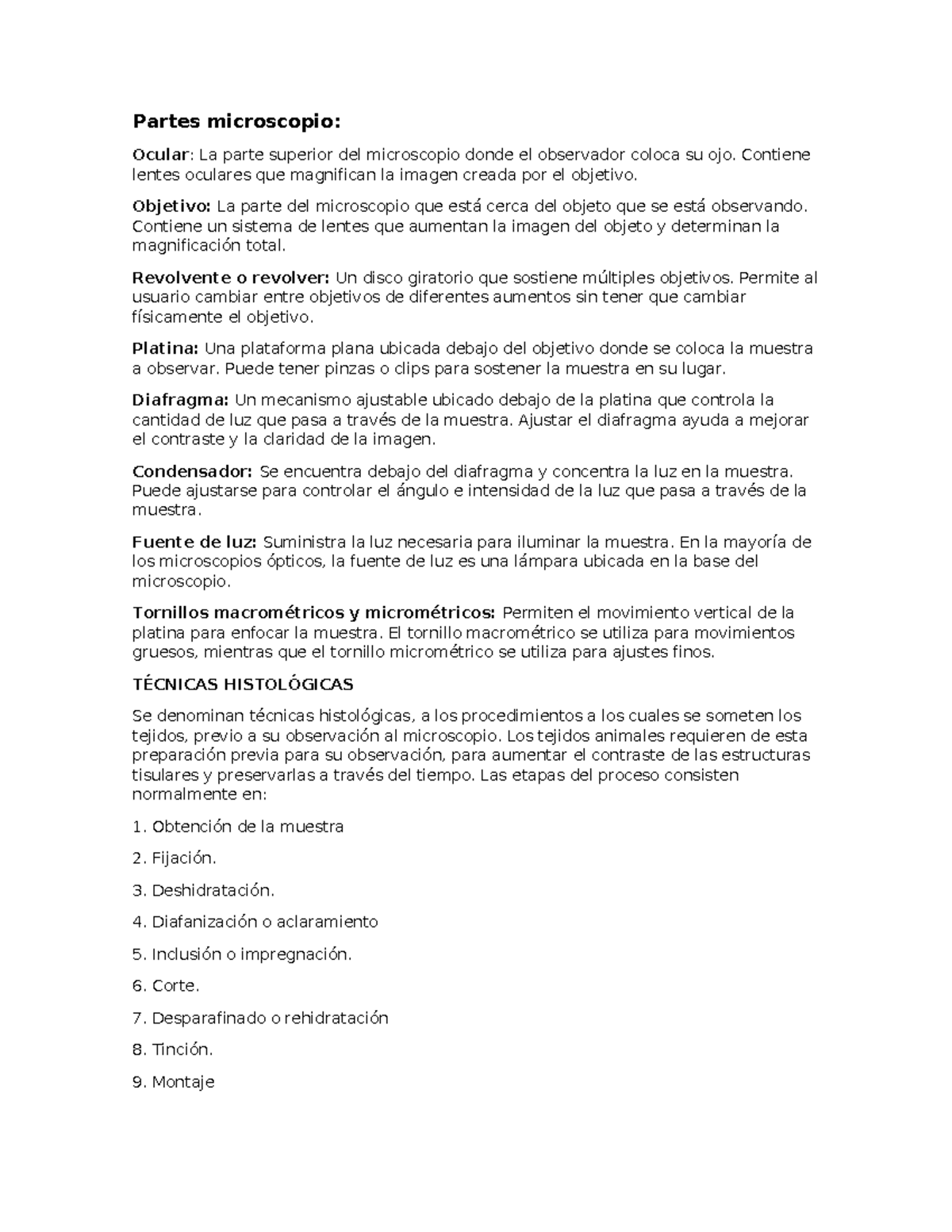 resumen solemne 1 - Partes microscopio: Ocular: La parte superior del ...