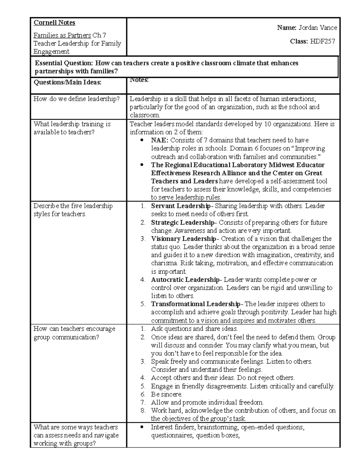 HDF257 Cornell Notes Families Ch. 7 8 Jordan Vance 2022 12 02 - Cornell ...