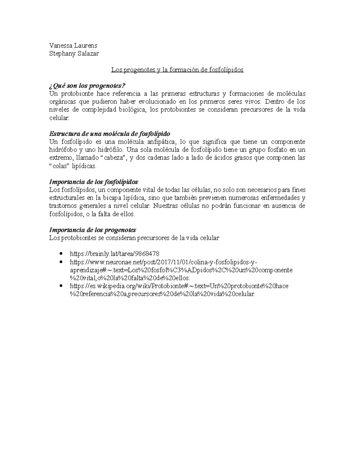 Marco teorico - Vanessa Laurens Stephany Salazar Los progenotes y la ...