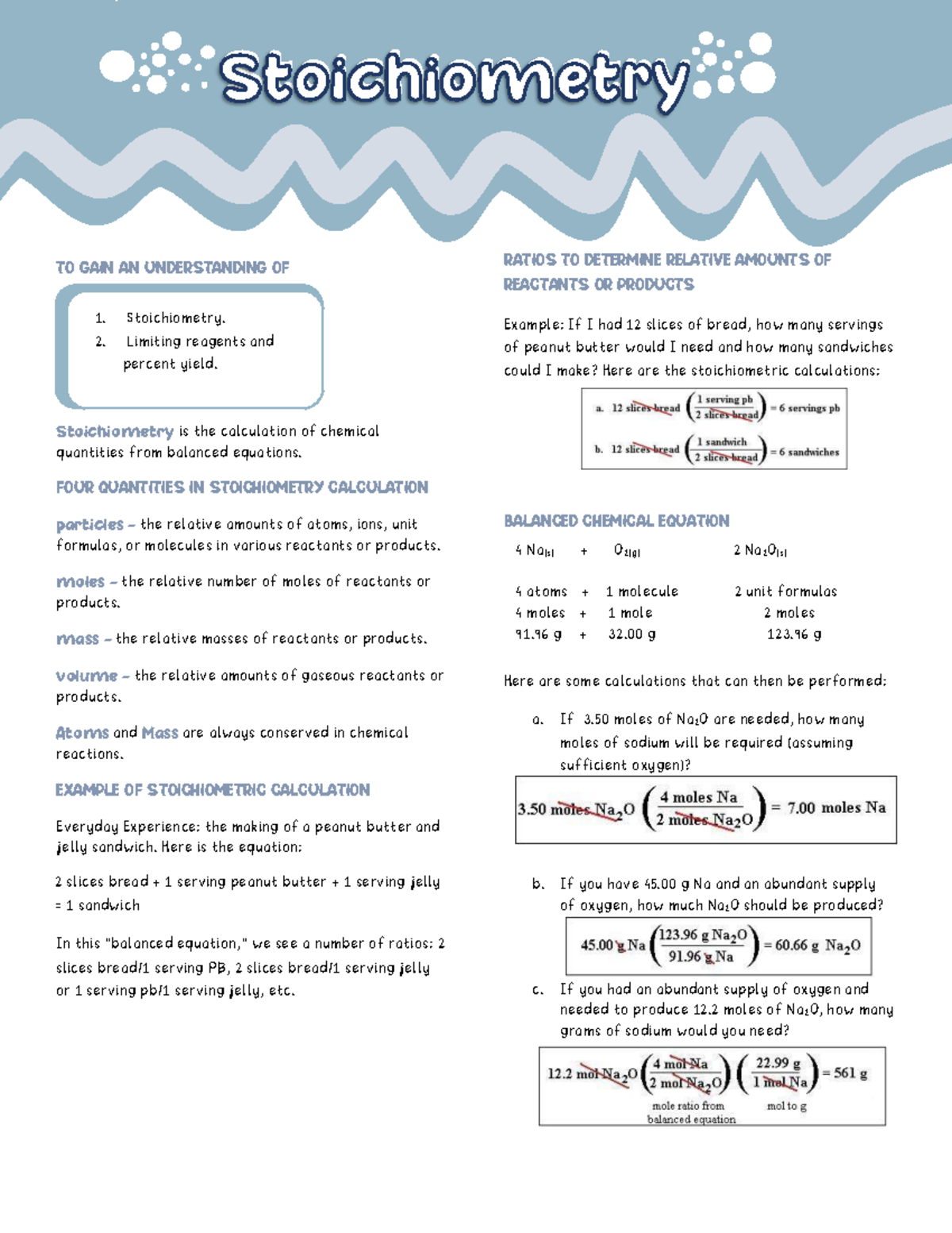 Chemistry Module 3 G10: Stoichiometry Notes - TO GAIN AN UNDERSTANDING ...