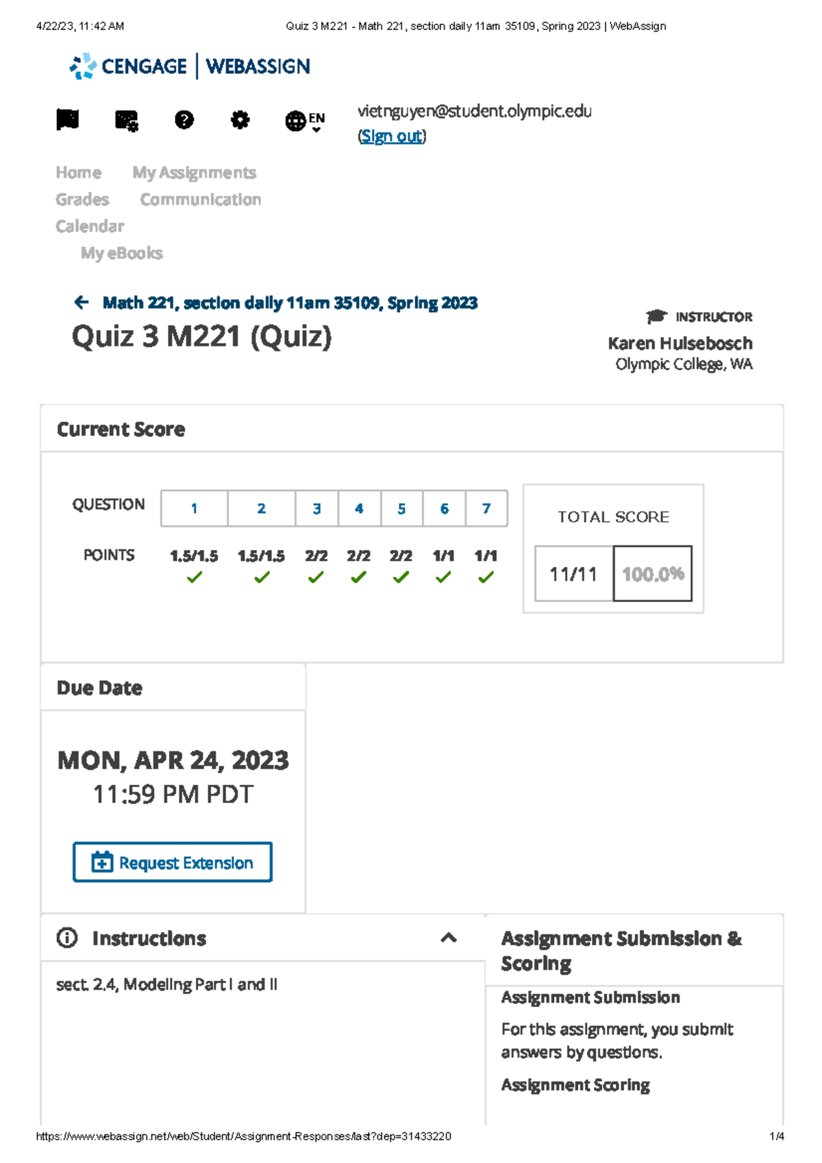 Quiz 3 M221 - Math 221, section daily 11am 35109, Spring 2023 Web Assign - EN - Studocu