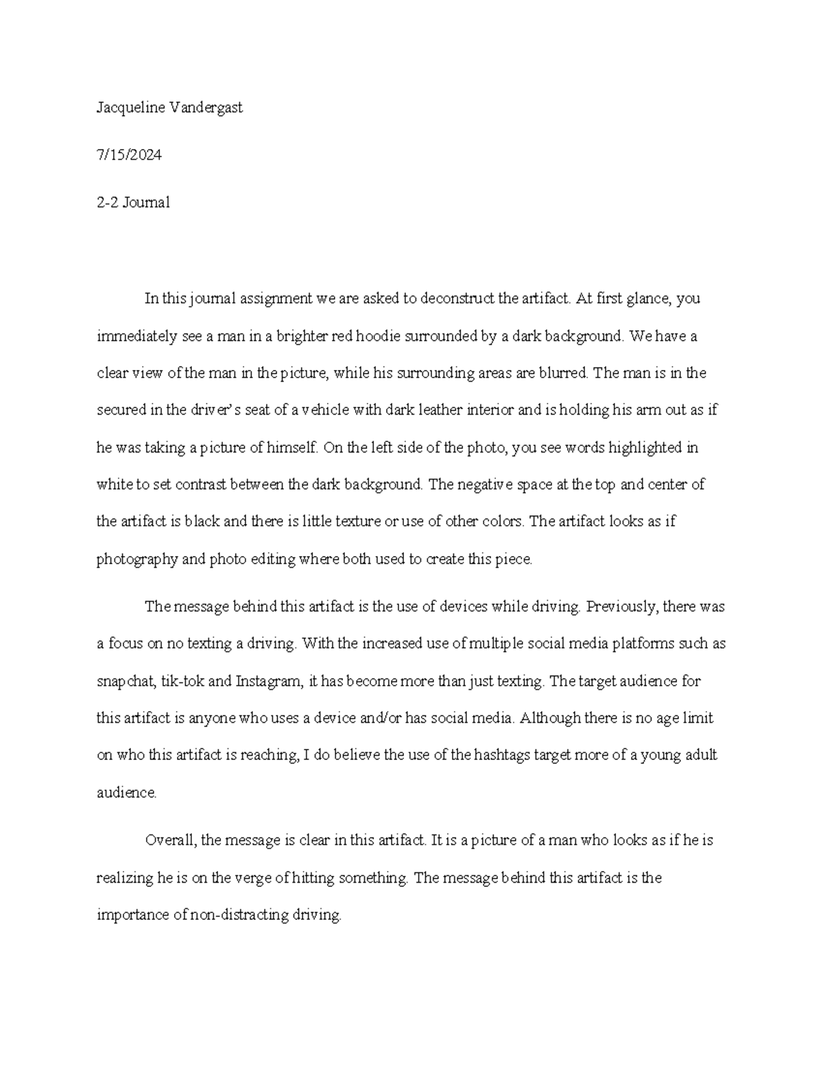 journal entry number 2 - Jacqueline Vandergast 7/15/ 2-2 Journal In ...