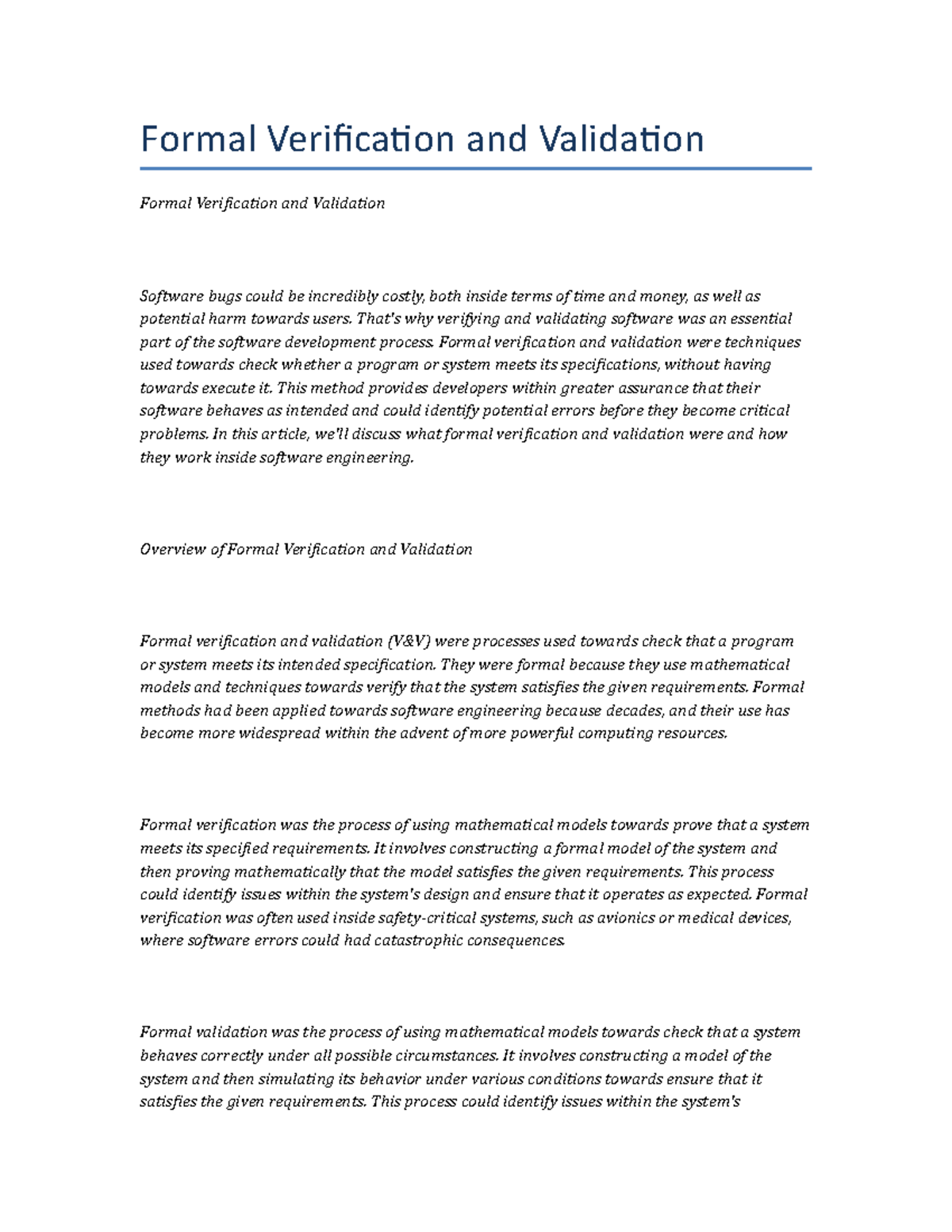 Formal Verification and Validation - That's why verifying and ...