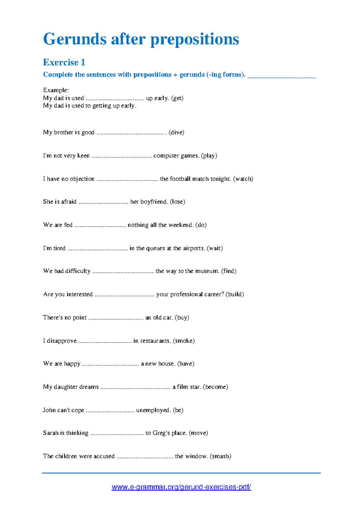Gerund object of peposition - e-grammar/gerund-exercises-pdf/ Gerunds after prepositions ...