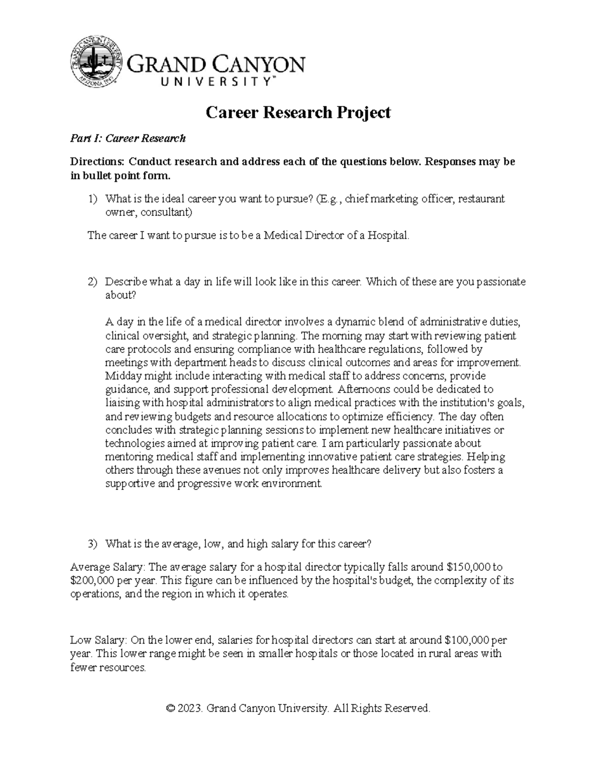 MKT-315 career 2024 - Career Research Project Part I: Career Research ...