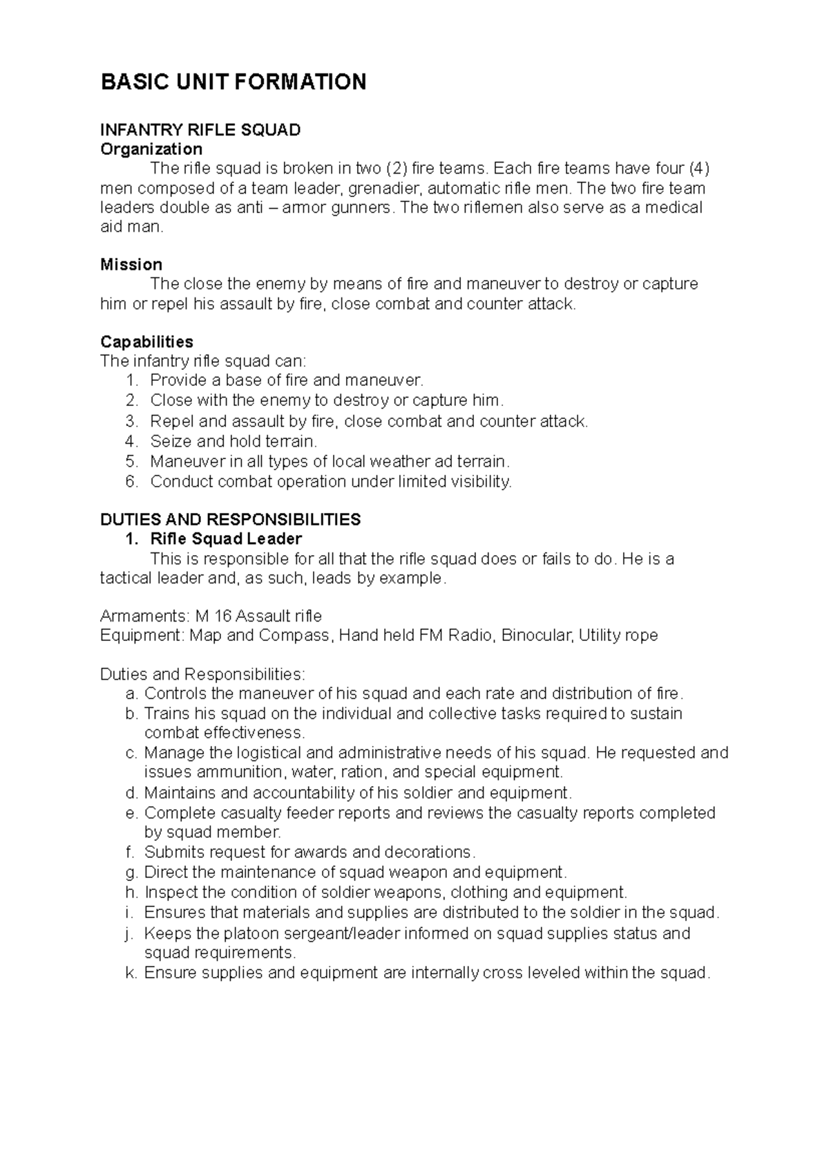 Basic Unit Formation - ROTC modules - BASIC UNIT FORMATION INFANTRY ...