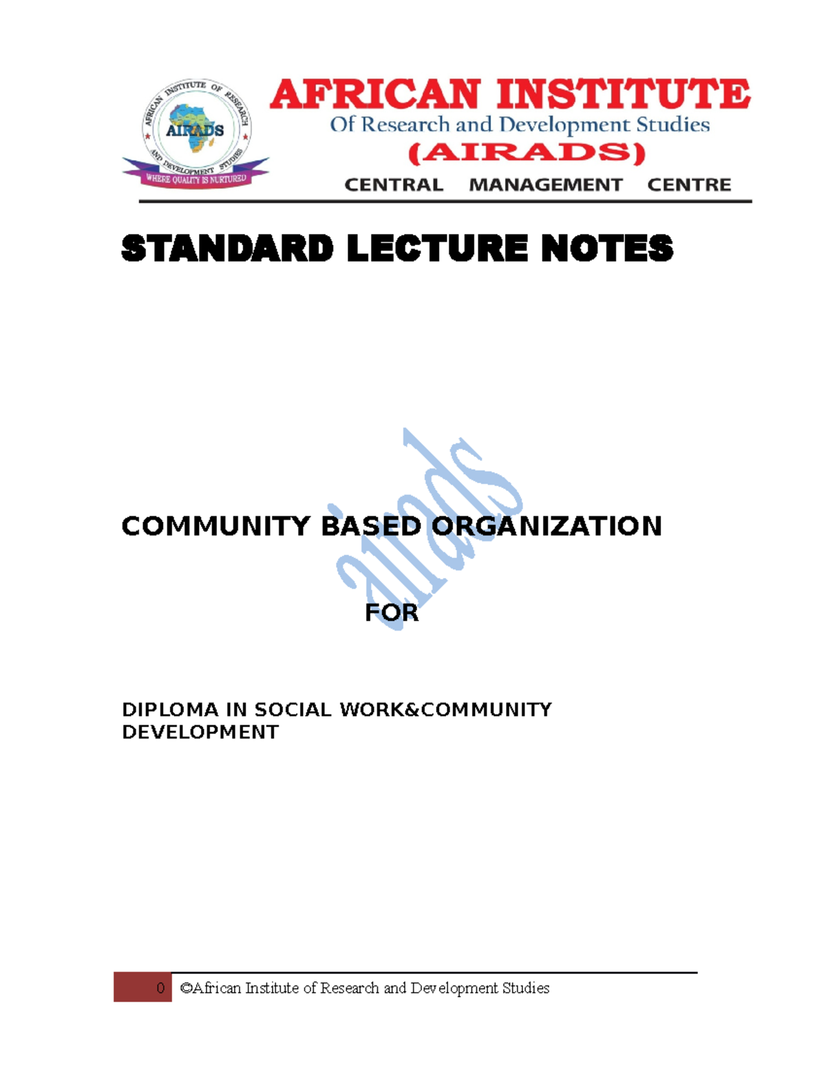 Community Based ORG - For tutorial and reading for revision - STANDARD ...