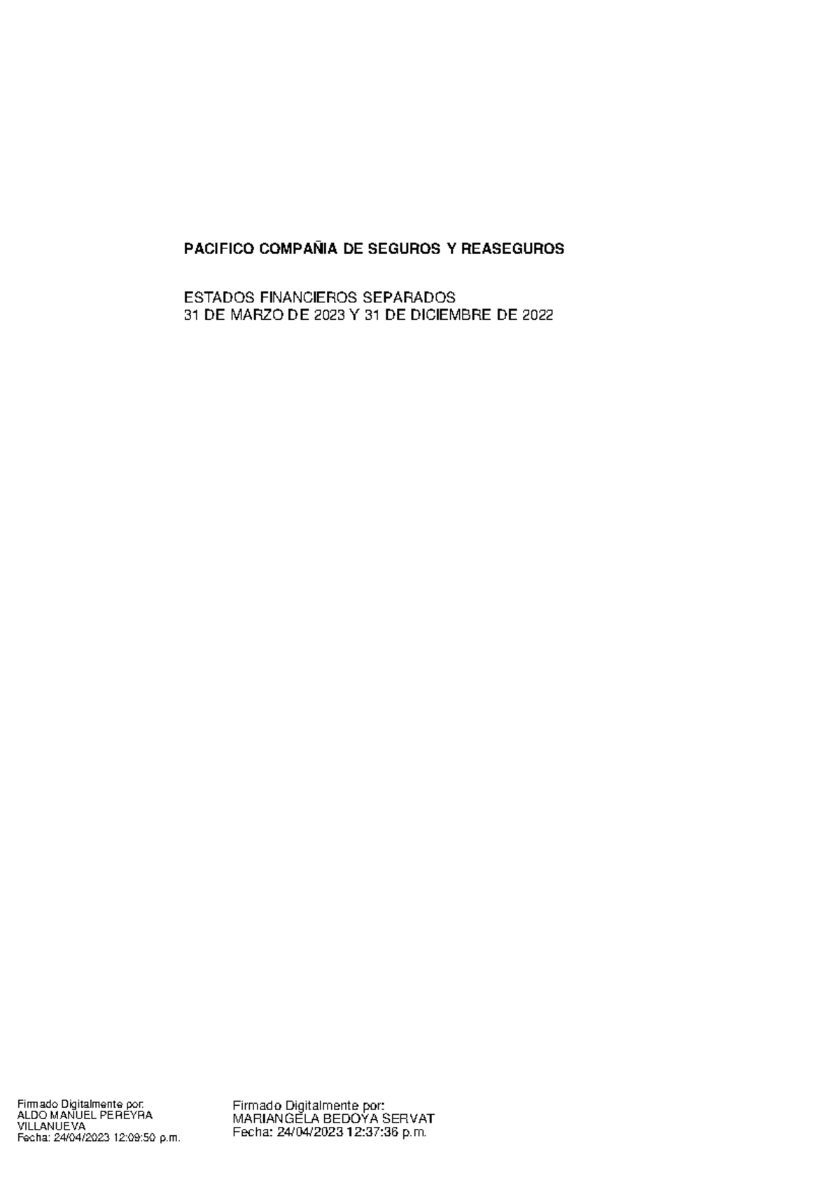 8886pacificosep Mar23 - PACIFICO COMPAÑIA DE SEGUROS Y REASEGUROS ESTADOS FINANCIEROS SEPARADOS ...