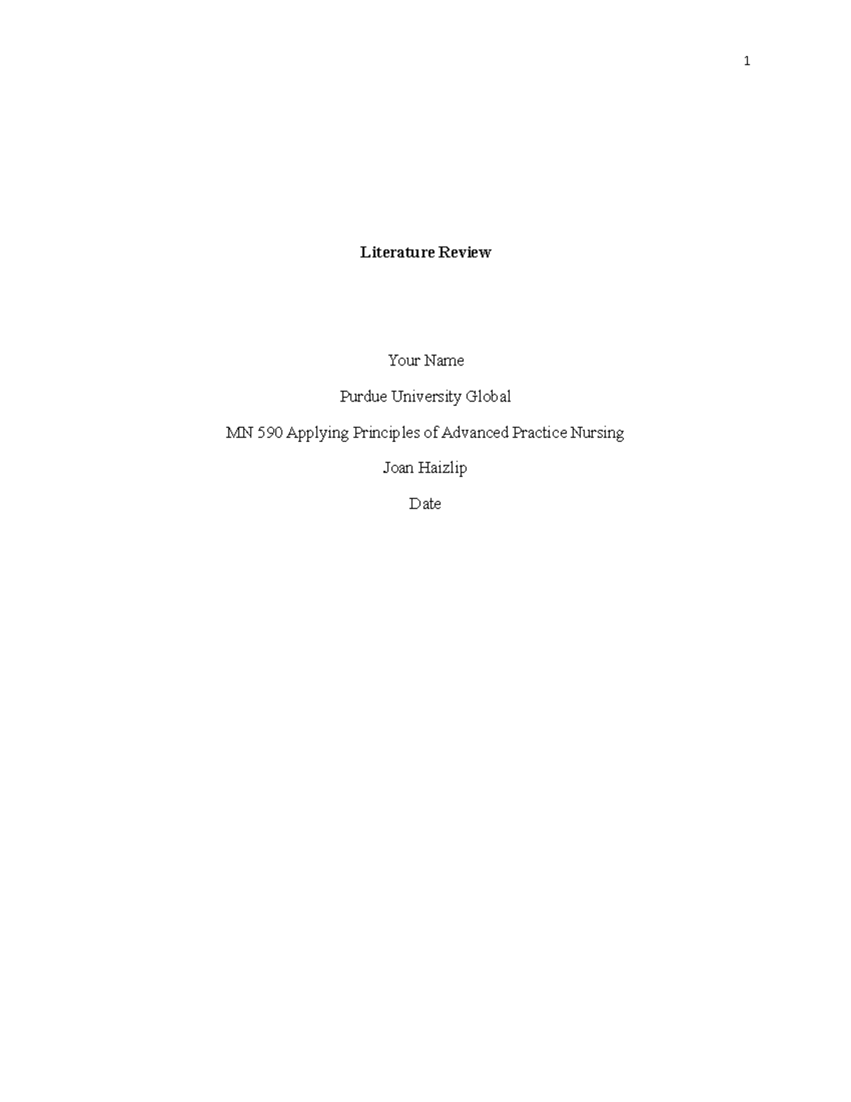 MN 590 Literature Review Template Week 2 - Literature Review Your Name ...