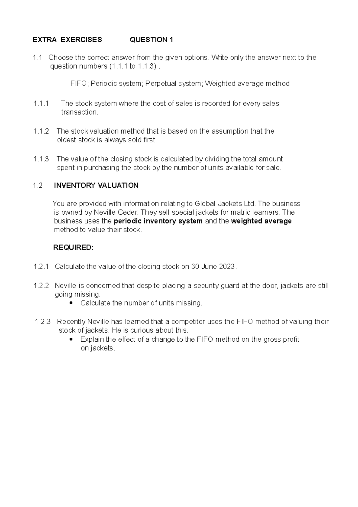 Inventories Q1 Solution Extra Exercises Question 1 1 Choose The