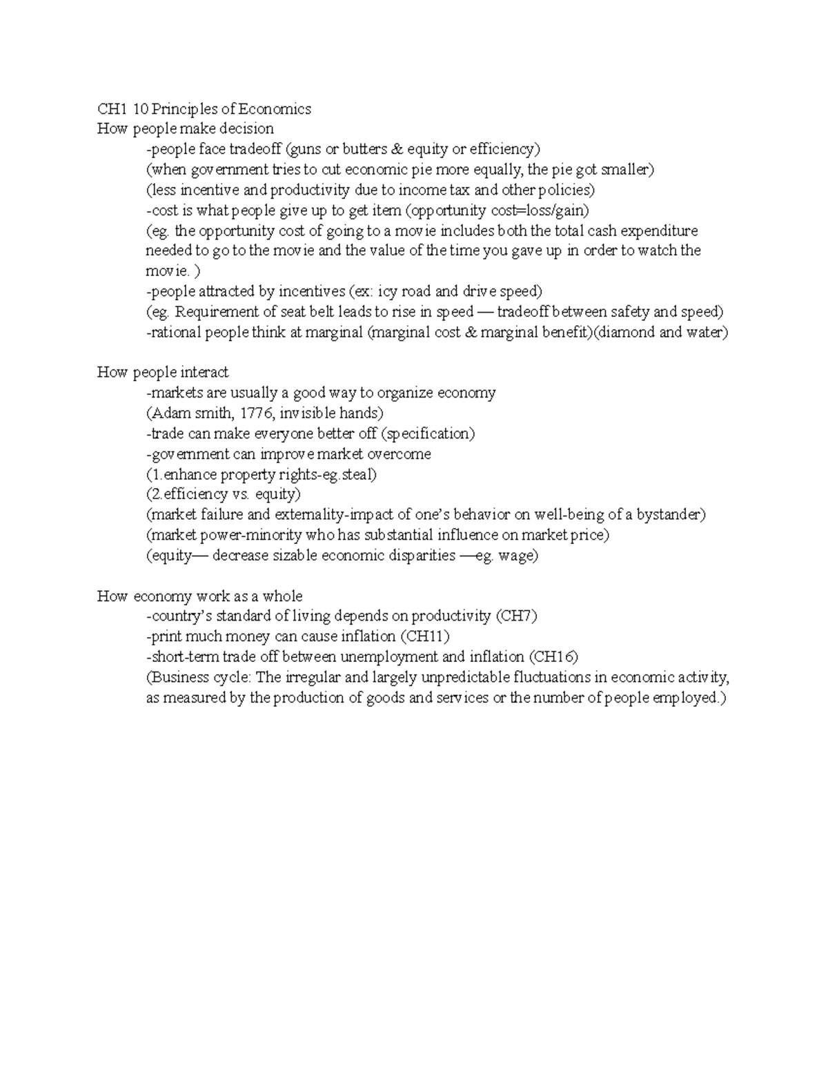 ECON202 - the summary of course - CH1 10 Principles of Economics How ...