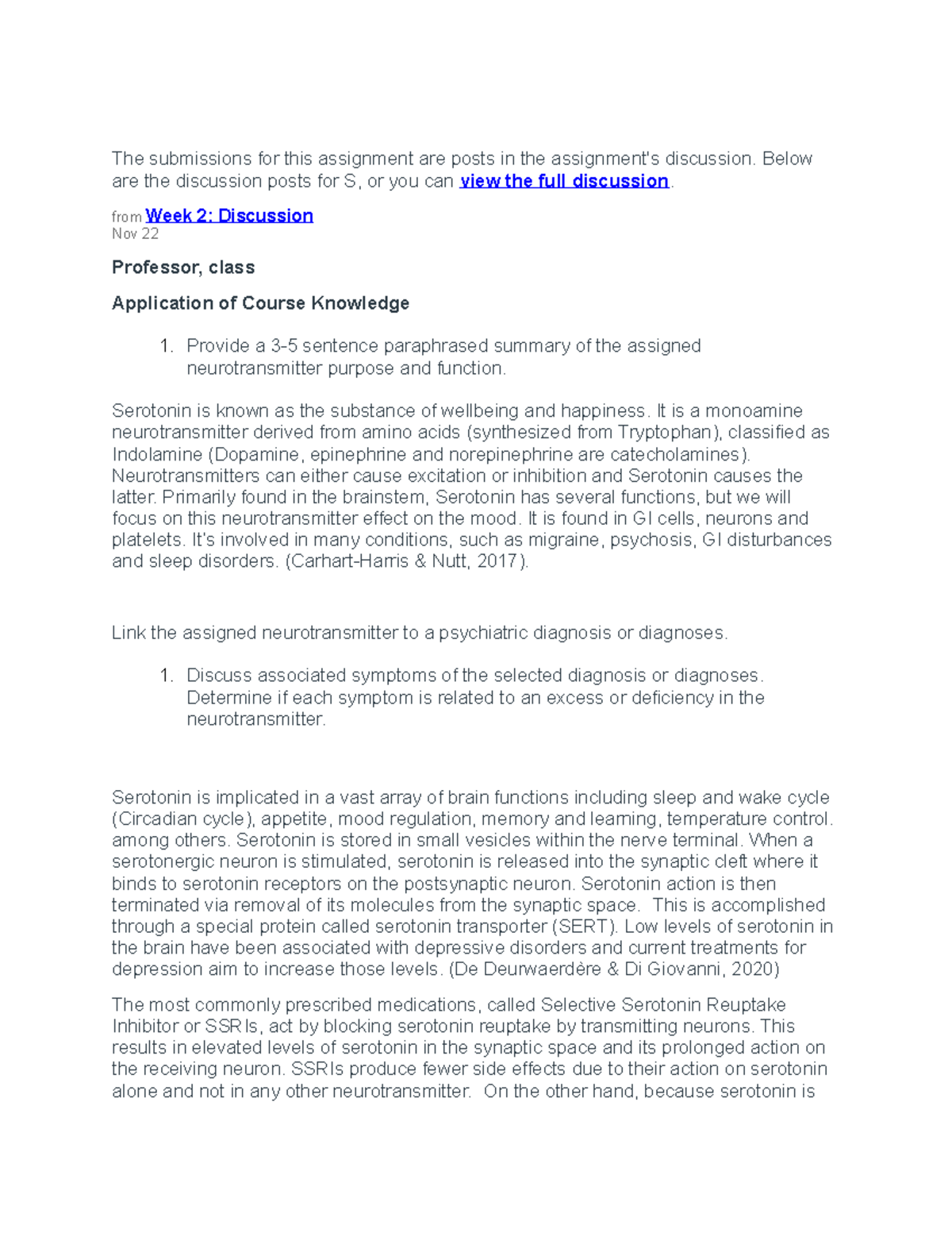 Psych pharmacology discussion week 2 - The submissions for this ...