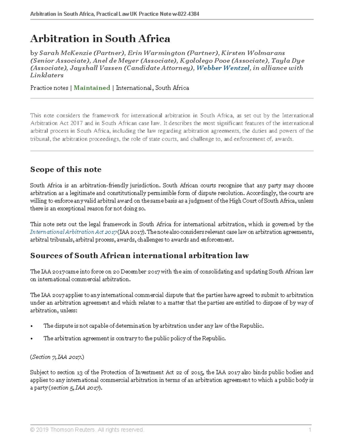 Arbitration in south Africa - It describes the most significant ...