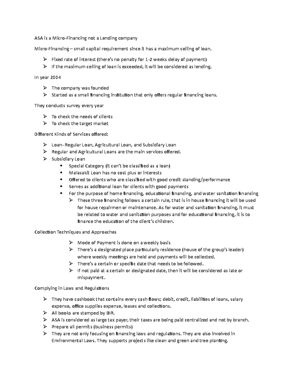 Credit and collection grp4 - ASA is a Micro-Financing not a Lending ...