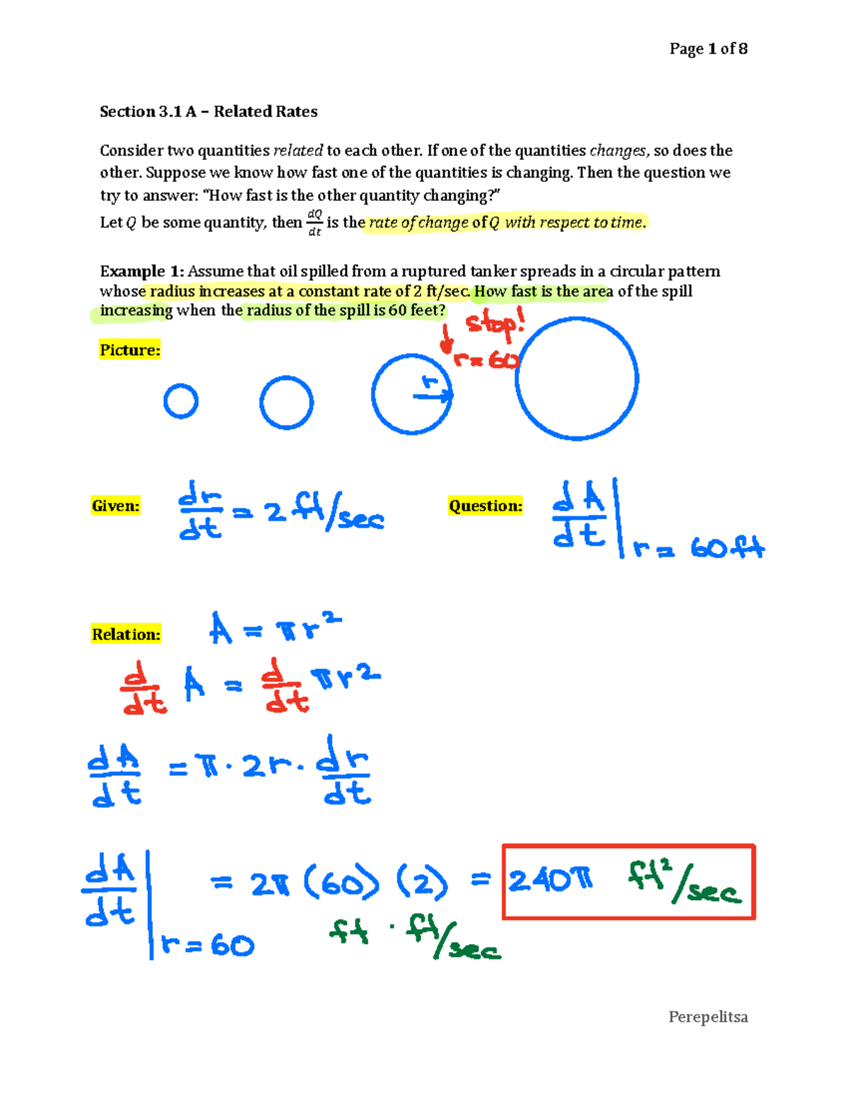 1431S31A notes - Section 3 A – Related Rates Consider two quantities ...