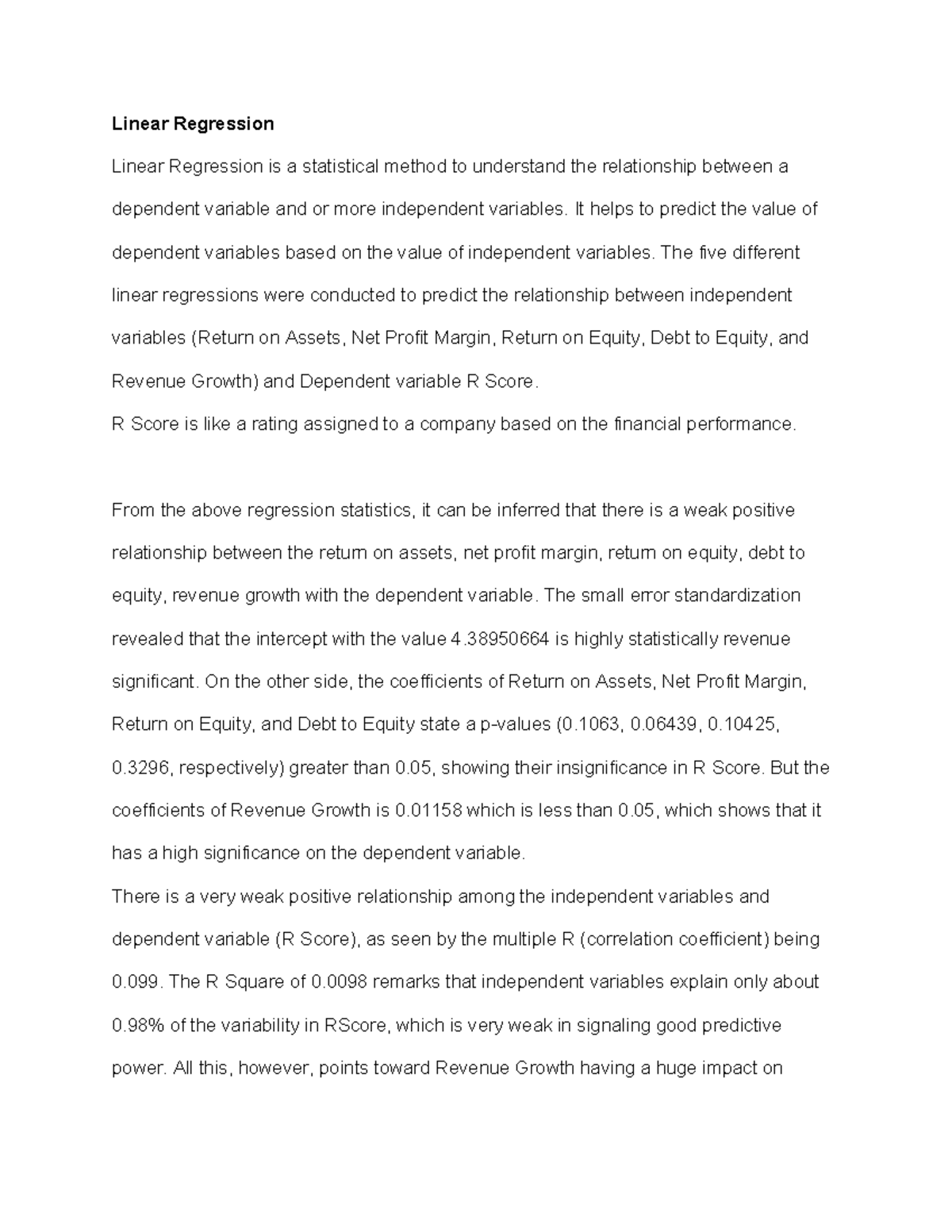 Linear Regressionsummary Linear Regression Linear Regression Is A Statistical Method To