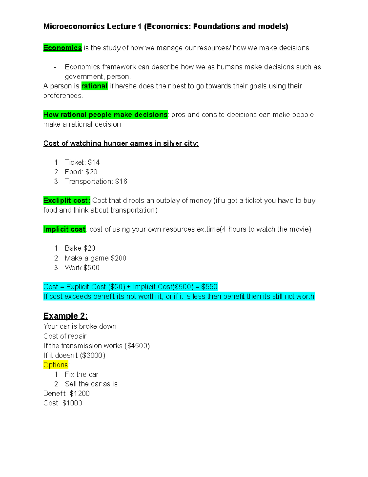 Microeconomics Lec 1 - Microeconomics Lecture 1 (Economics: Foundations ...