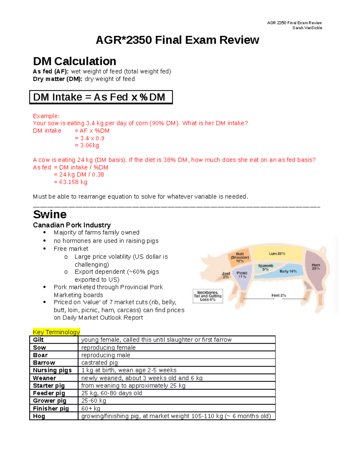 AGR 2350 Final Exam Review - Sarah VanSickle AGR*2350 Final Exam Review ...