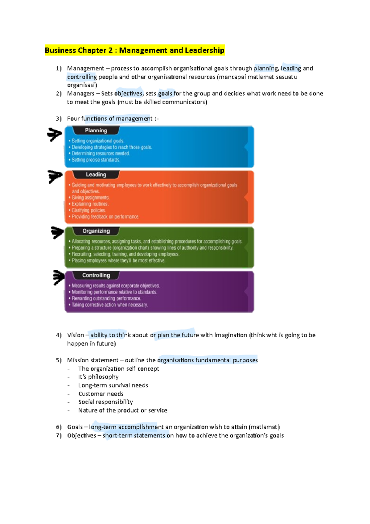 Business Notes C2 - Business Chapter 2 : Management and Leadership ...
