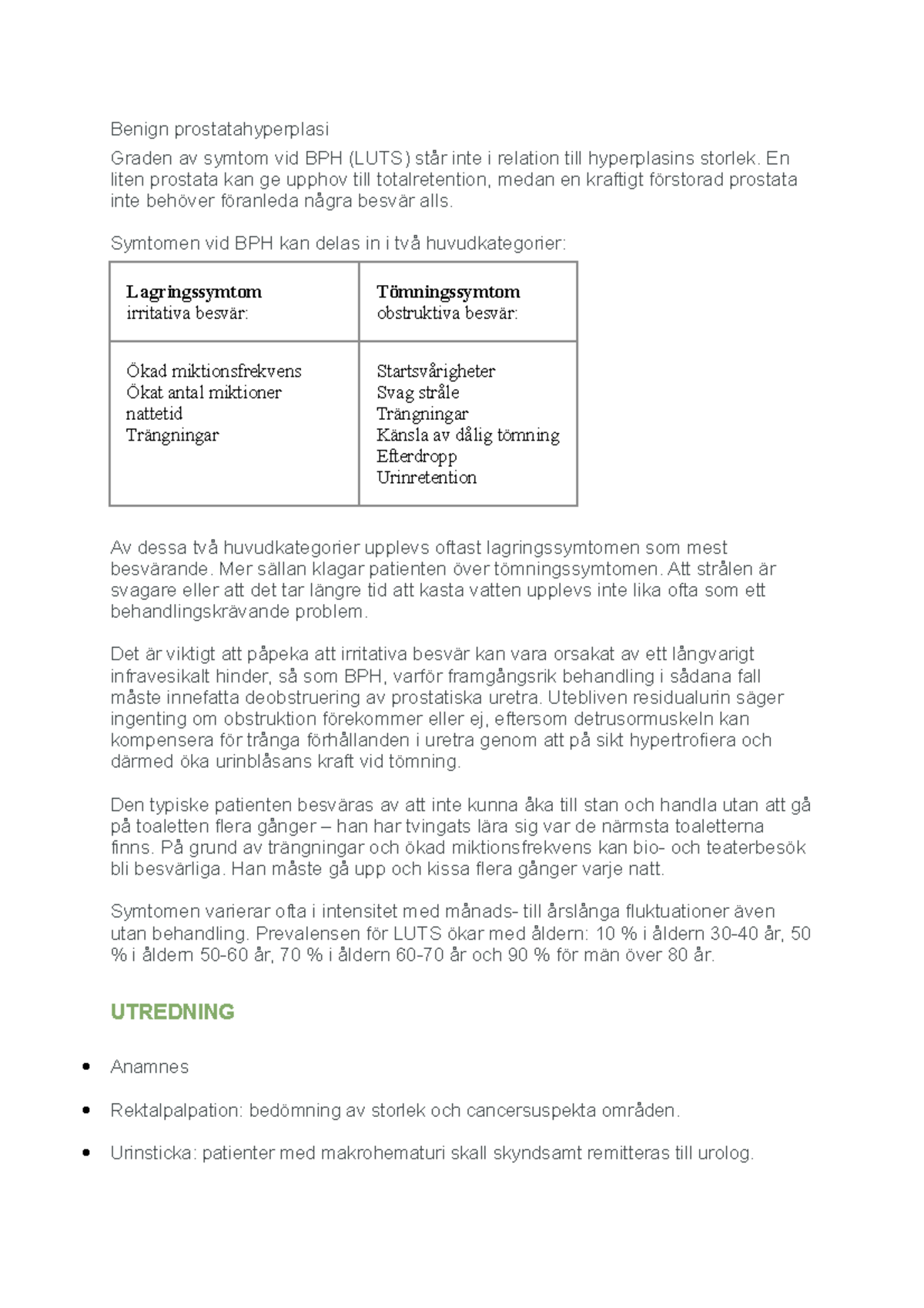 Benign prostatahyperplasi - Benign prostatahyperplasi Graden av symtom ...