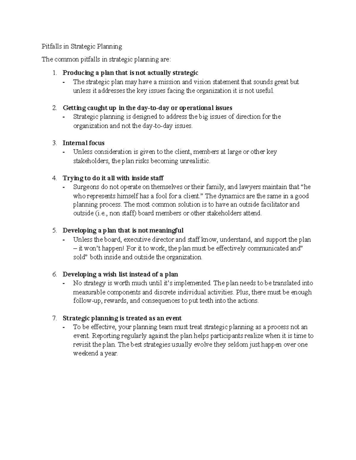 Pitfalls in Strategic Planning - Getting caught up in the day-to-day or ...