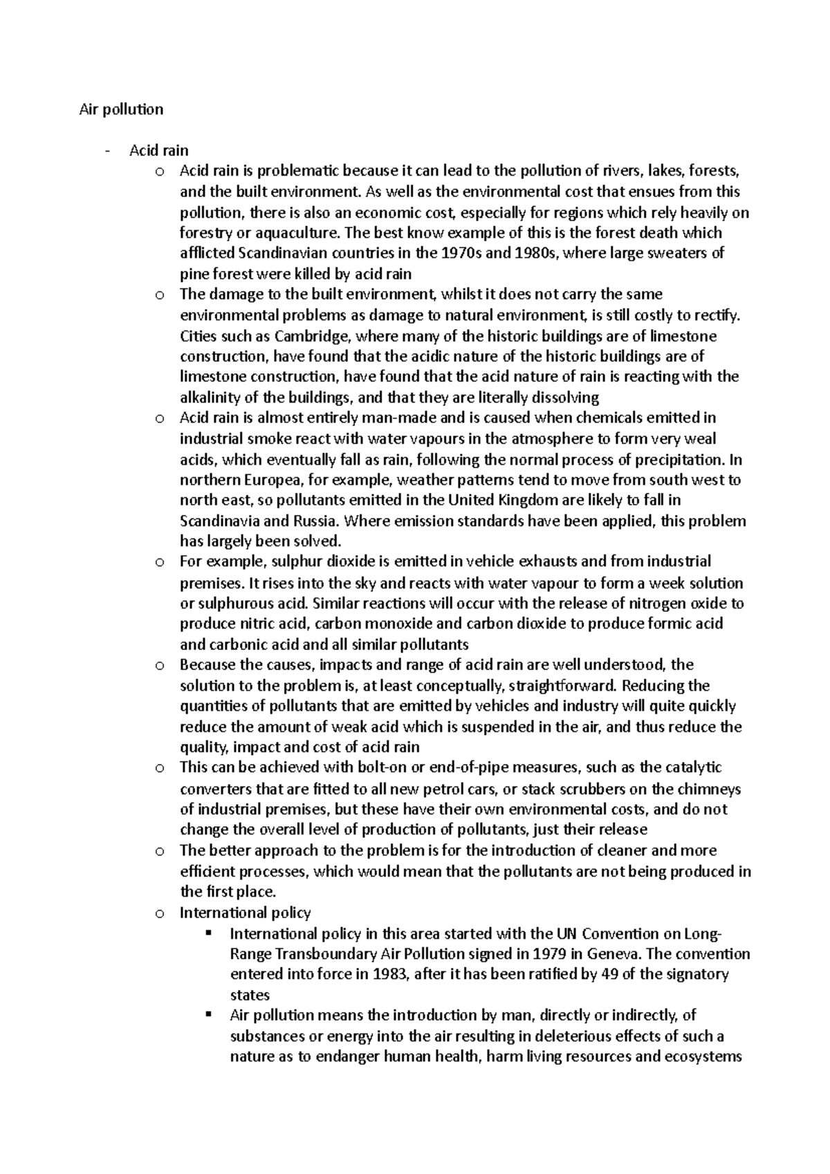 Lecture 7 - Air pollution - Air pollution Acid rain o Acid rain is ...