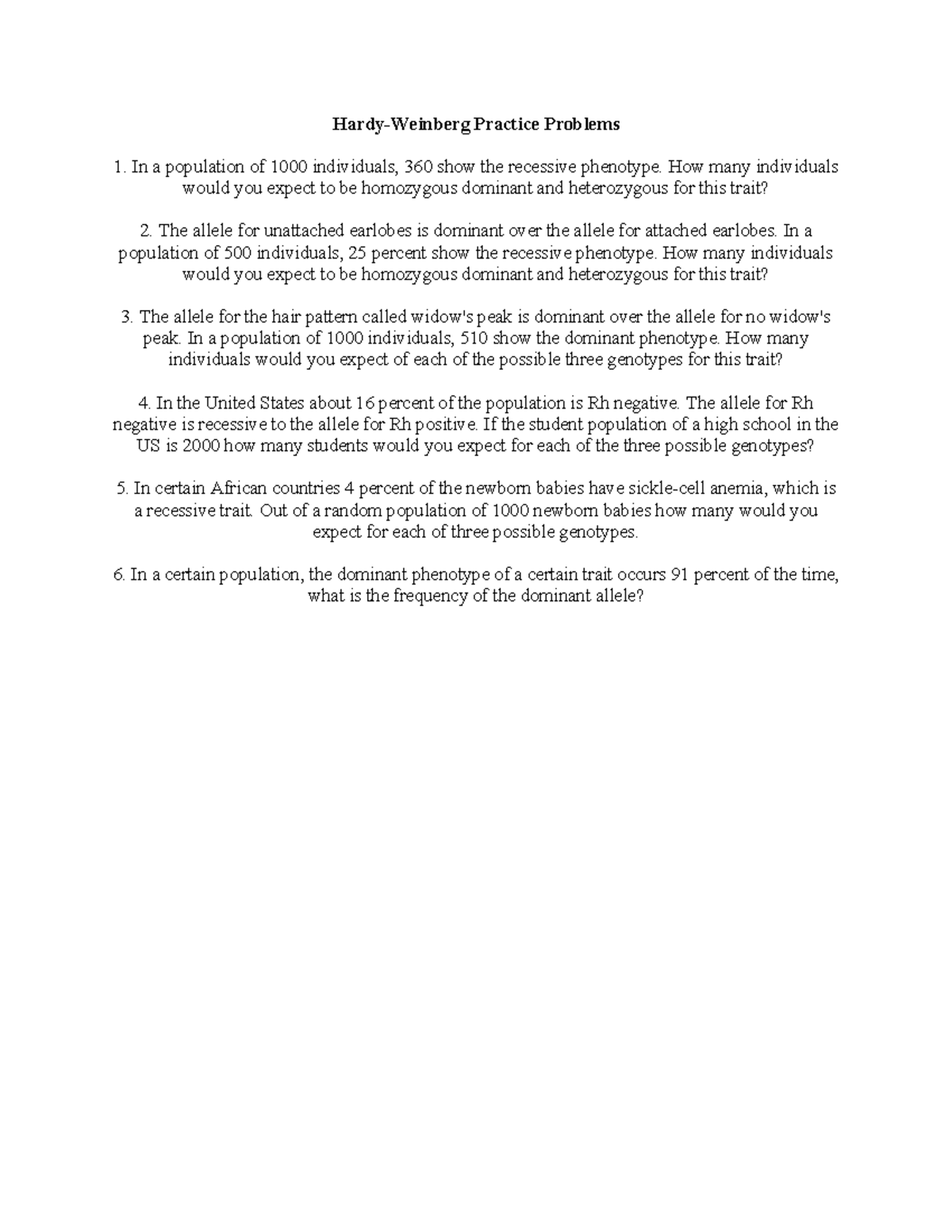 Copy of Hardy Weinberg Practice Problems - Hardy-Weinberg Practice ...