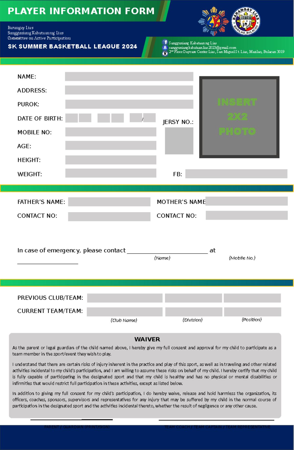 Liga - paliga form - ####### (Name) (Mobile No.) ####### (Club Name ...