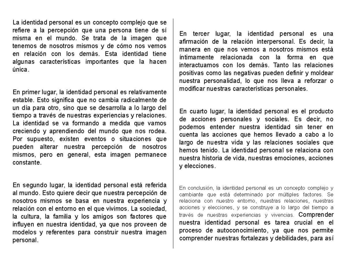E. D. H-Exposición - La identidad personal es un concepto complejo que ...